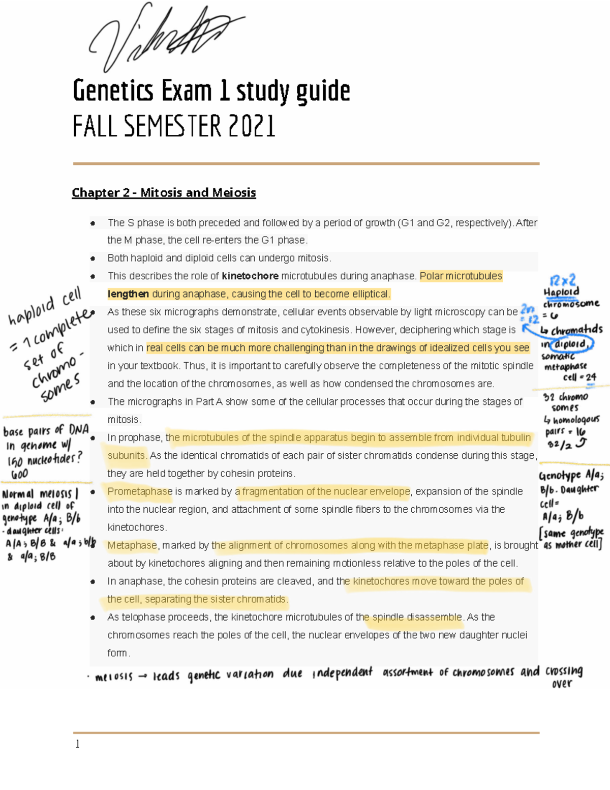 Genetics exam 1 study guide - Geneti Exam 1 study guide FALL SEMTER ...
