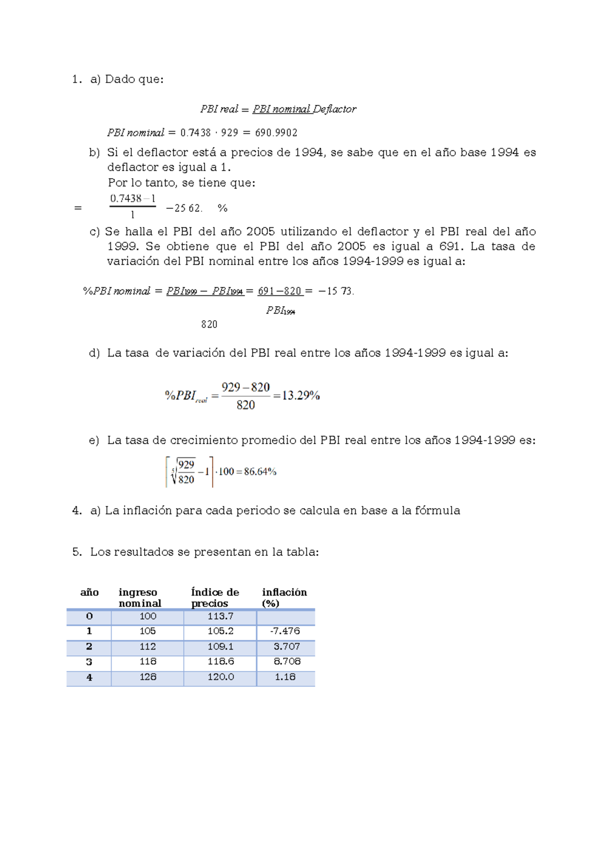 3 y 4r - Mercados - 1. a) Dado que: PBI real = PBI nominal Deflactor ...