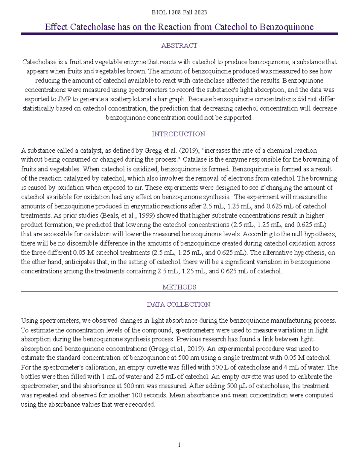 Wiggins Final Lab Report Template - Effect Catecholase has on the ...