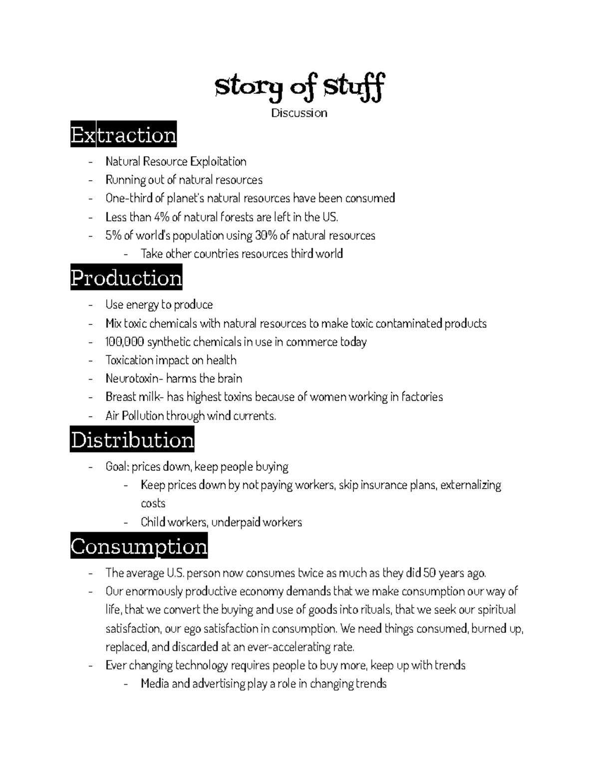 Story of Stuff Discussion - Story of Stuff Discussion Extraction ...