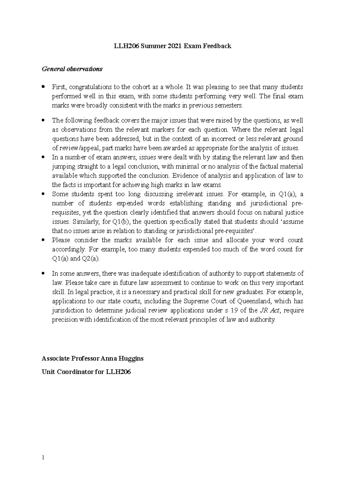 LLH206 Feedback Summer 2021 Main Exam - LLH206 Summer 2021 Exam ...