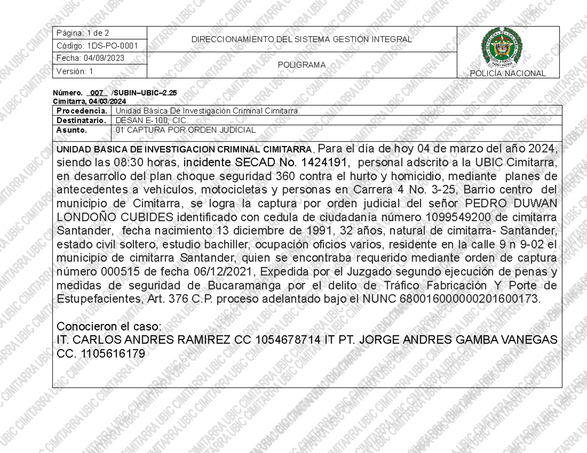 Poligrama 007 Sijin Cimitarra - Página: 1 de 2 DIRECCIONAMIENTO DEL ...