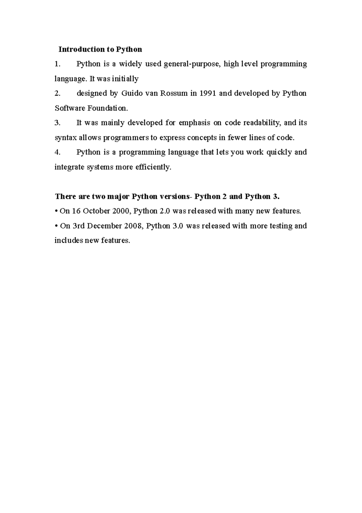 Python module 1 - Introduction to Python Python is a widely used general-purpose, high level ...