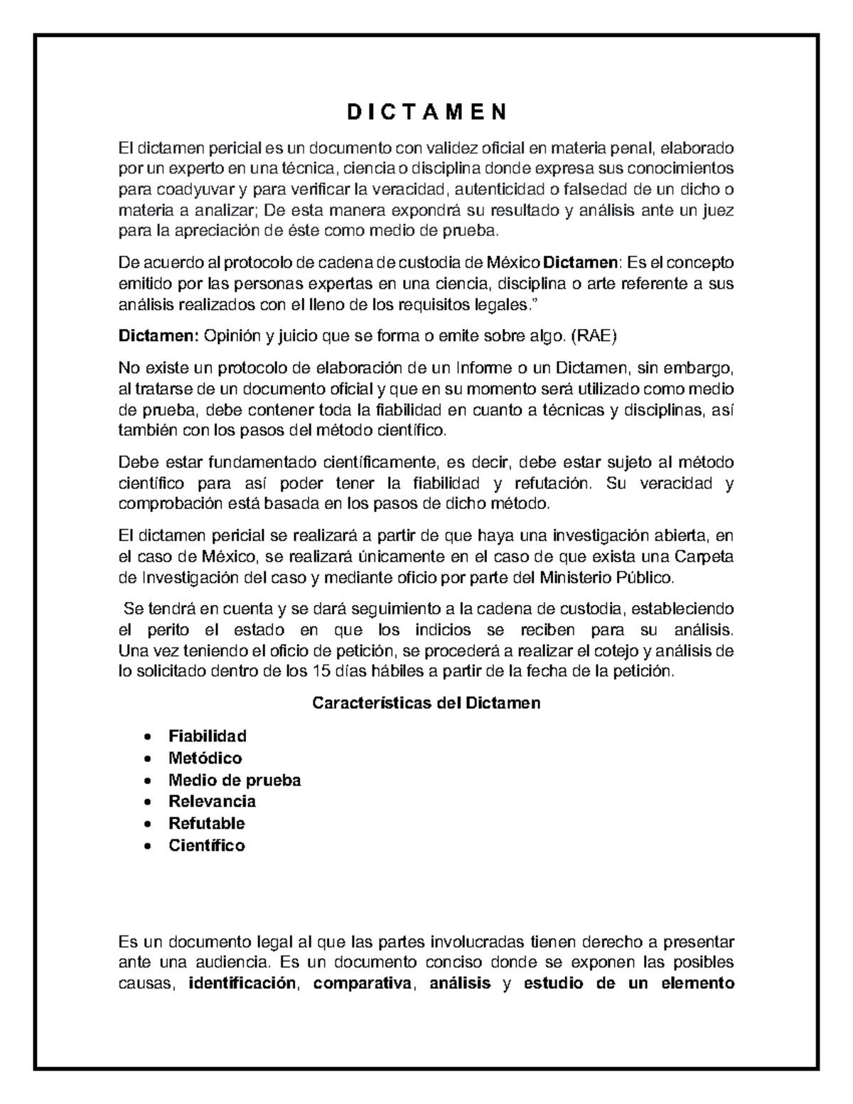 D I C T A M E N (1) - Ejemplo de dictamen - D I C T A M E N El dictamen ...