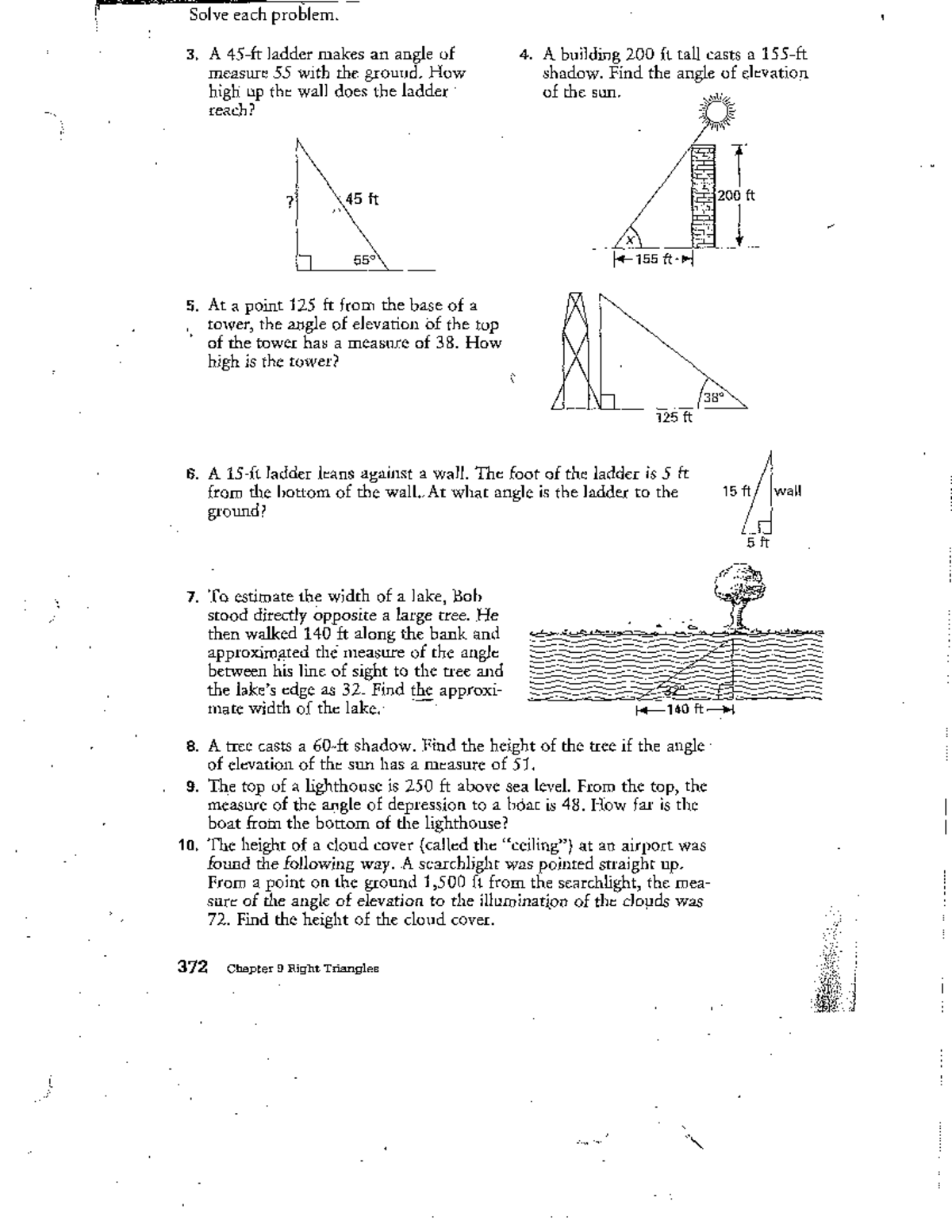Old book trig questions - A 45-ft ladder makes an angle of measure 55 ...