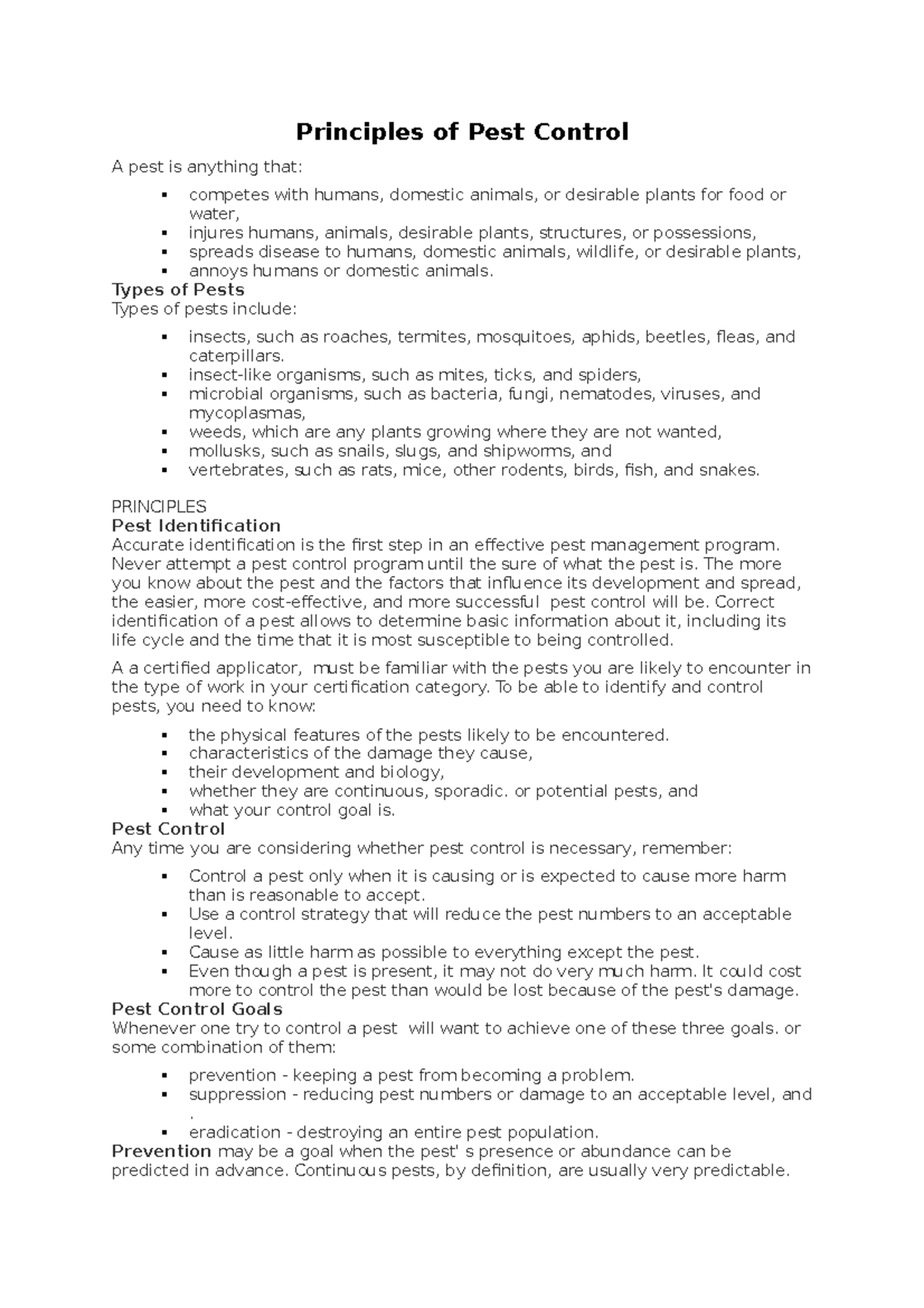 Principles of Pest Control - Types of Pests Types of pests include ...