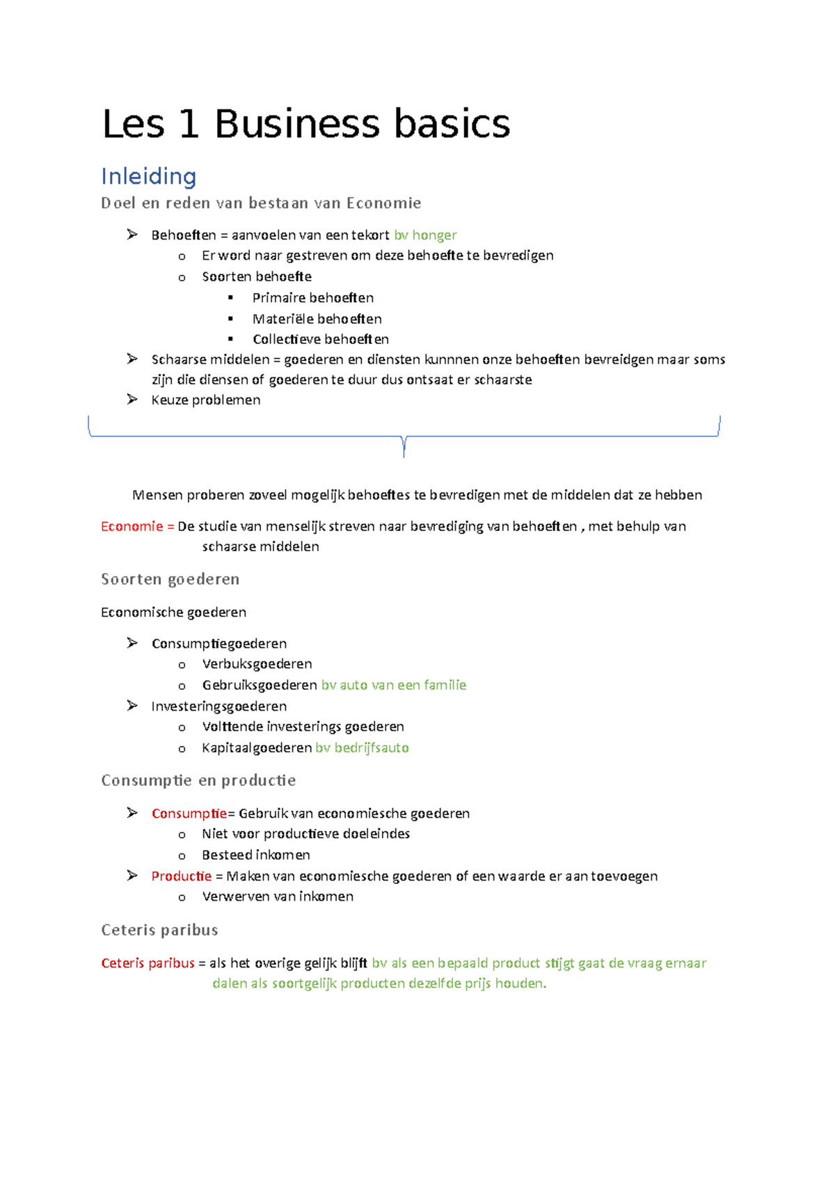 SAmenvatting Buisnes Basics - Les 1 Business basics Inleiding Doel en ...