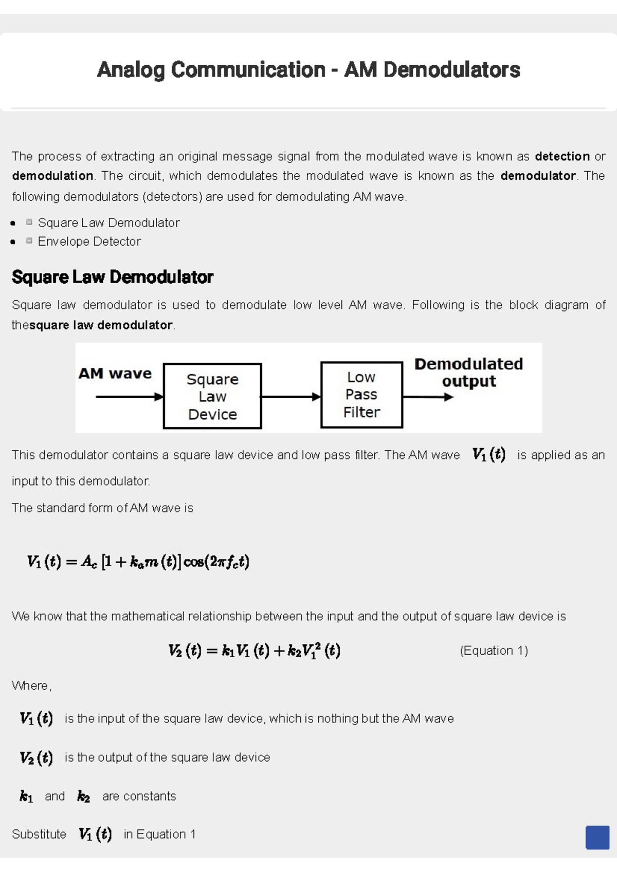 AM Demodulators - Analog Communication - AM Demodulators The process of ...