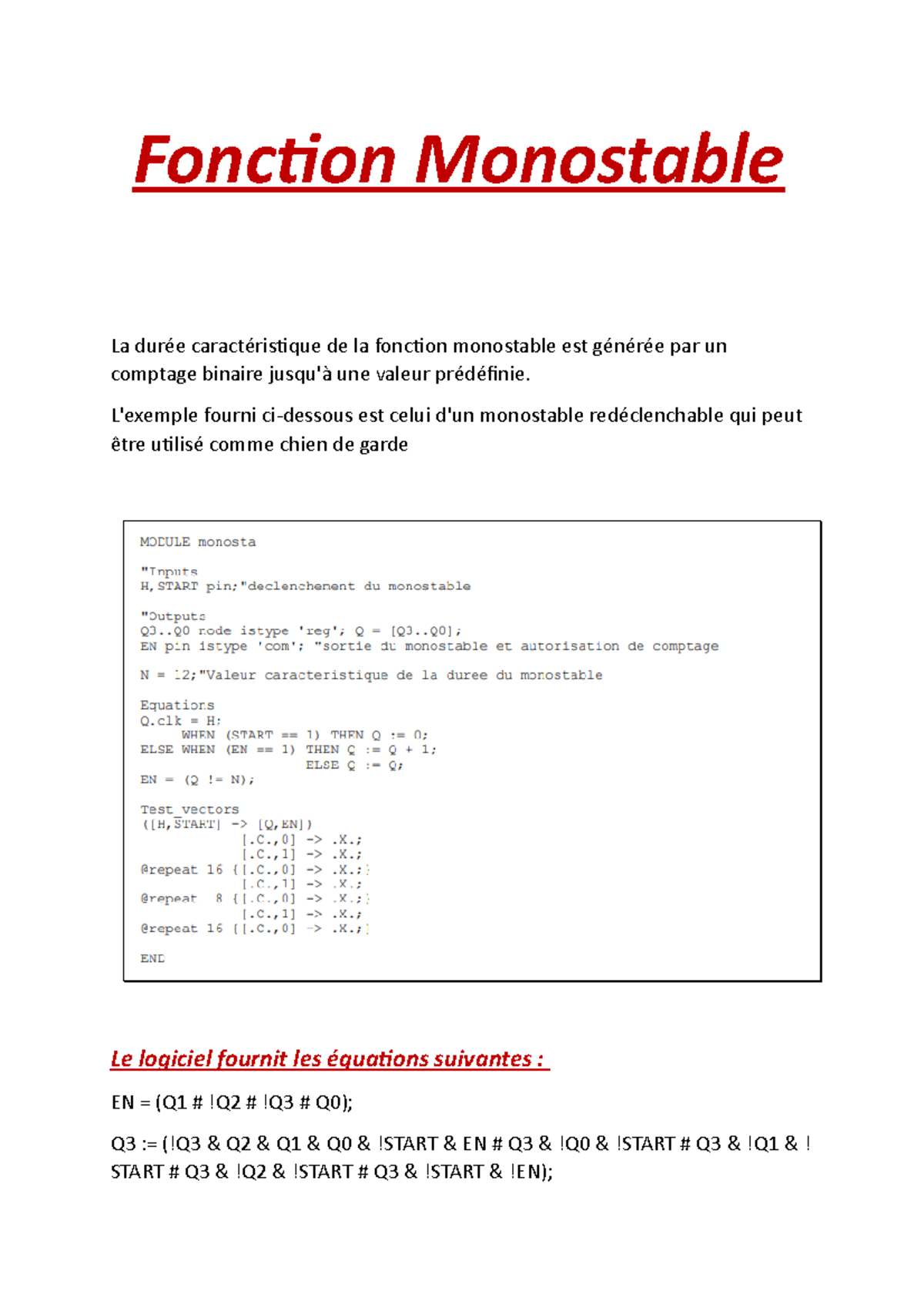 Fonction Monostable - L'exemple fourni ci-dessous est celui d'un ...