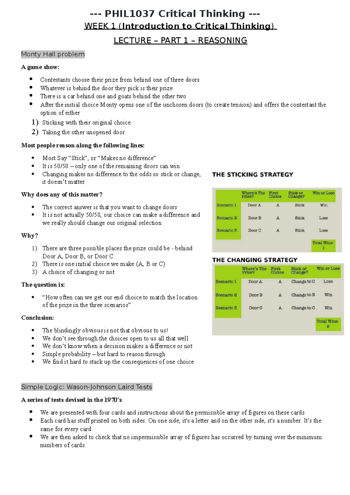 PHIL1037 Notes (WK1) - WEEK 1 (Introduction to Critical Thinking ...