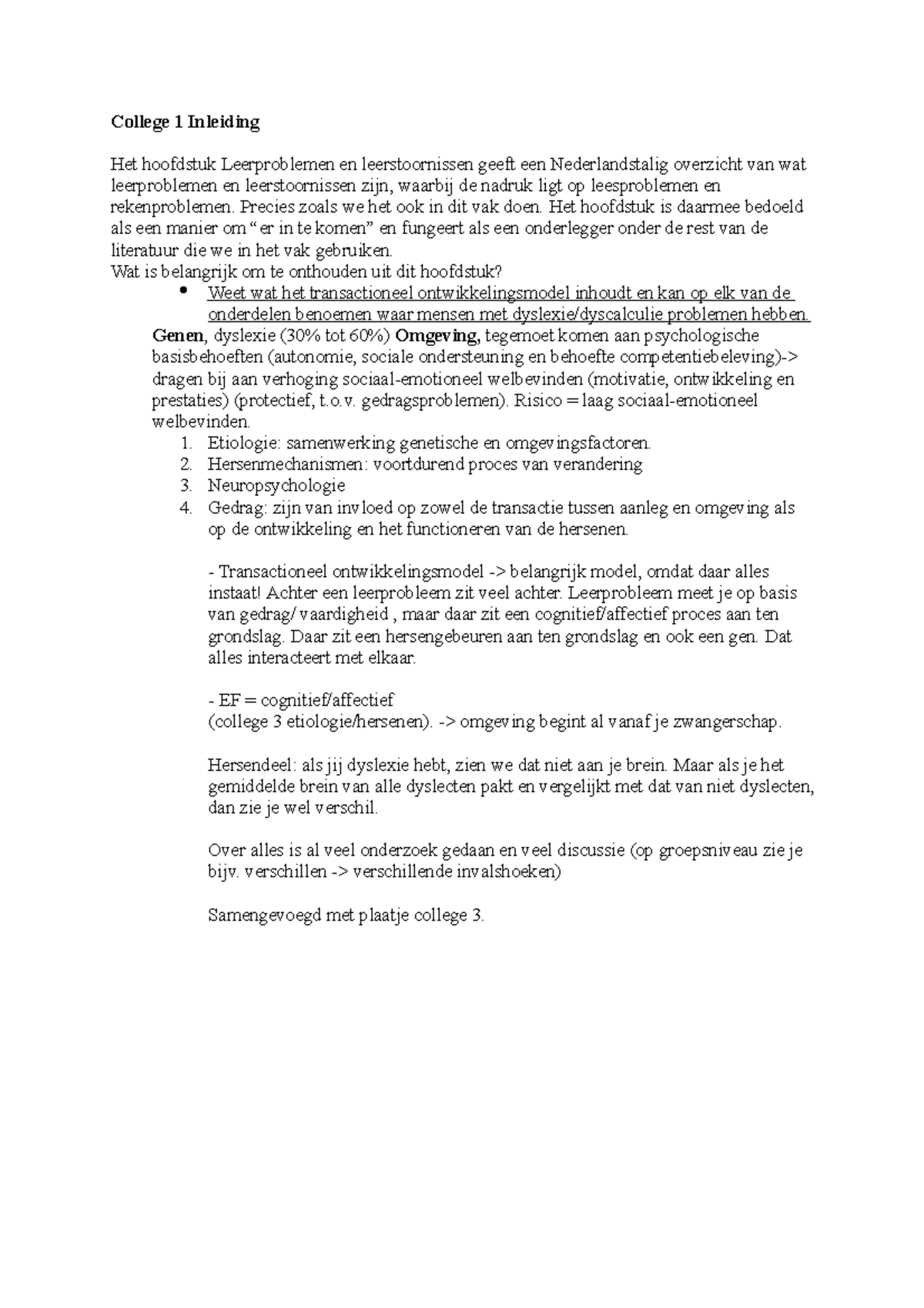 Leerproblemen leeswijzer - College 1 Inleiding - Studeersnel