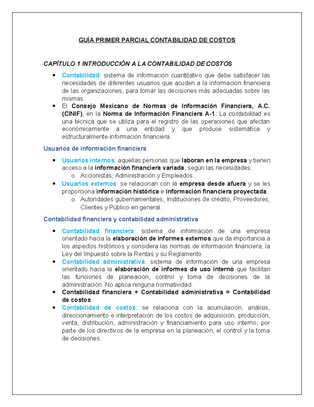 GUÍA Primer Parcial Contabilidad DE Costos - GUÍA PRIMER PARCIAL CONTABILIDAD DE COSTOS CAPÍTULO ...