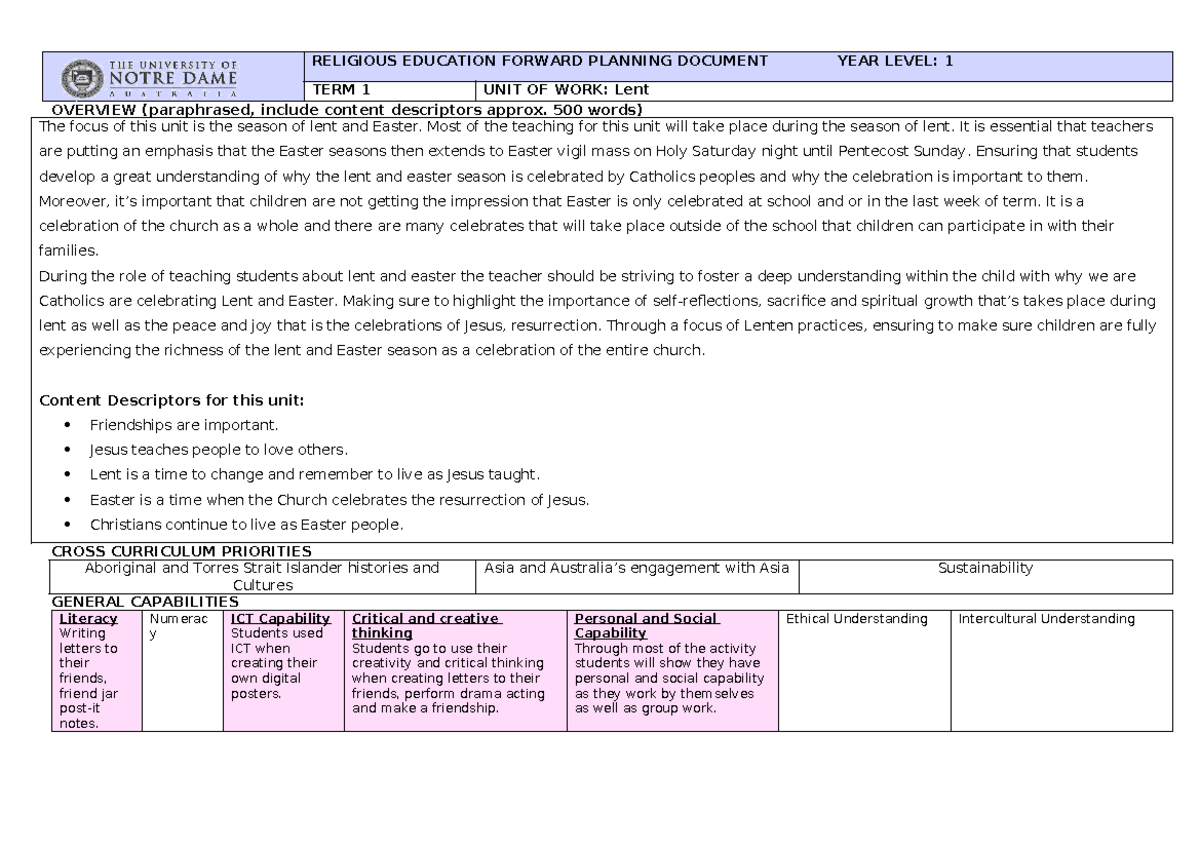 Religion Forward Planning Document - ####### RELIGIOUS EDUCATION FORWARD PLANNING DOCUMENT YEAR ...