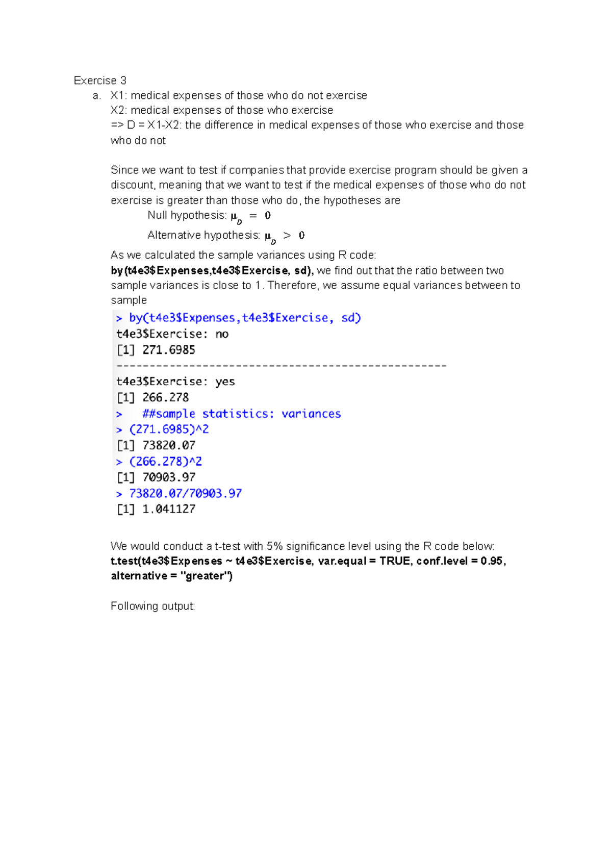 QM2 WEEK 4 - Exercise 3 a. X1: medical expenses of those who do not ...