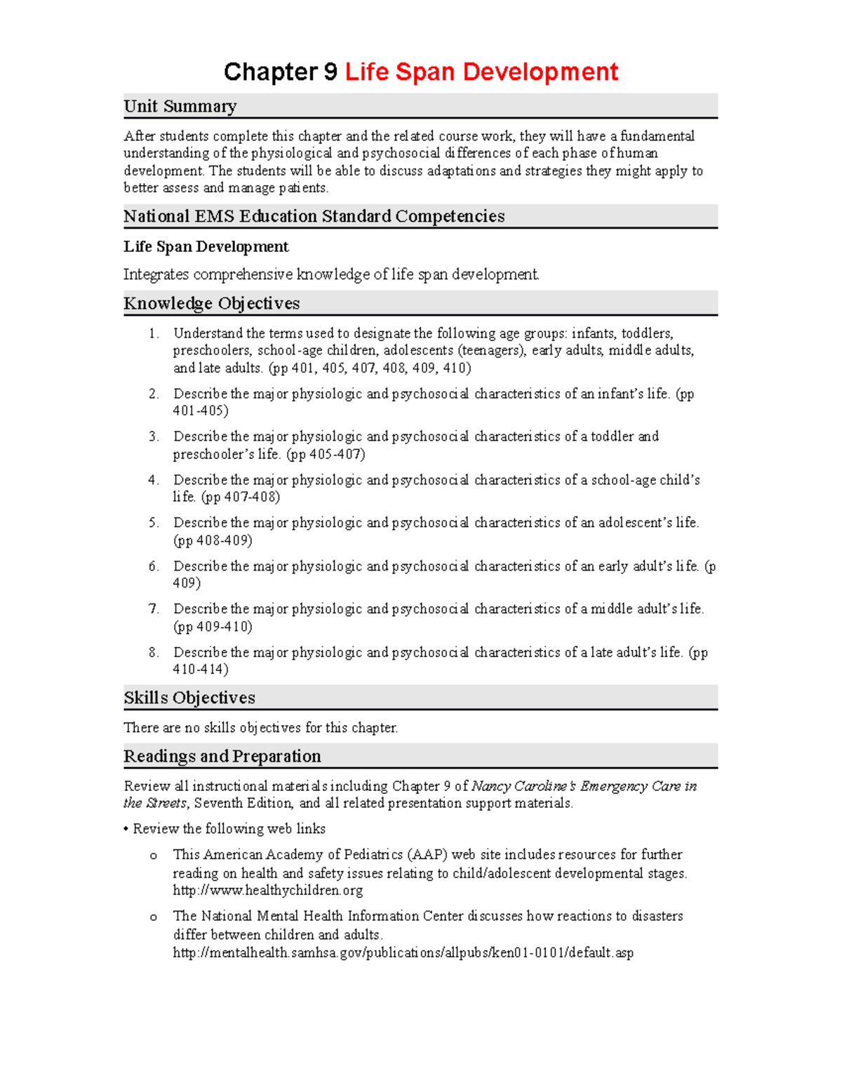 Ch09 Life Span Development - Chapter 9 Life Span Development Unit ...
