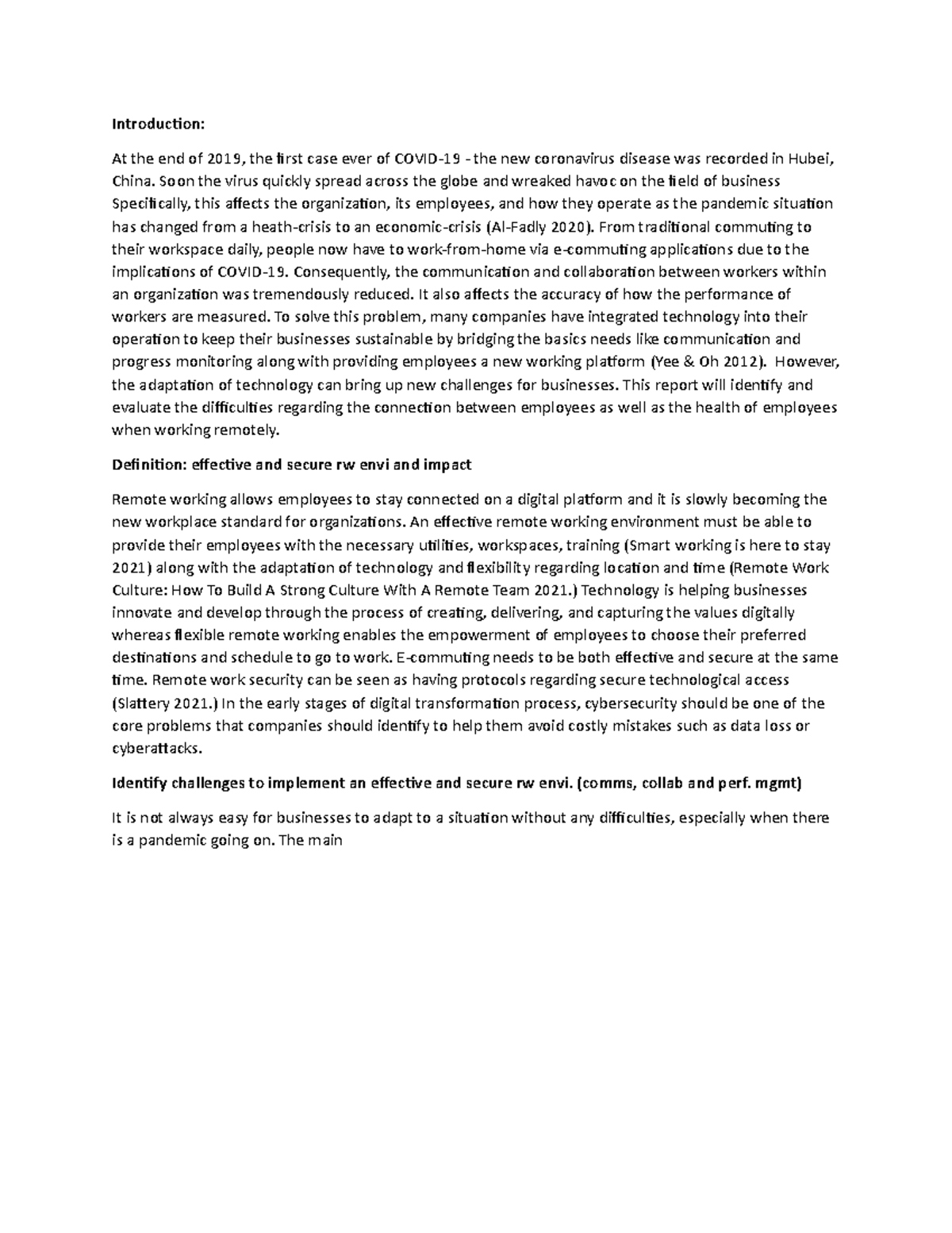 Introduction (part for case study) - Introduction: At the end of 2019 ...