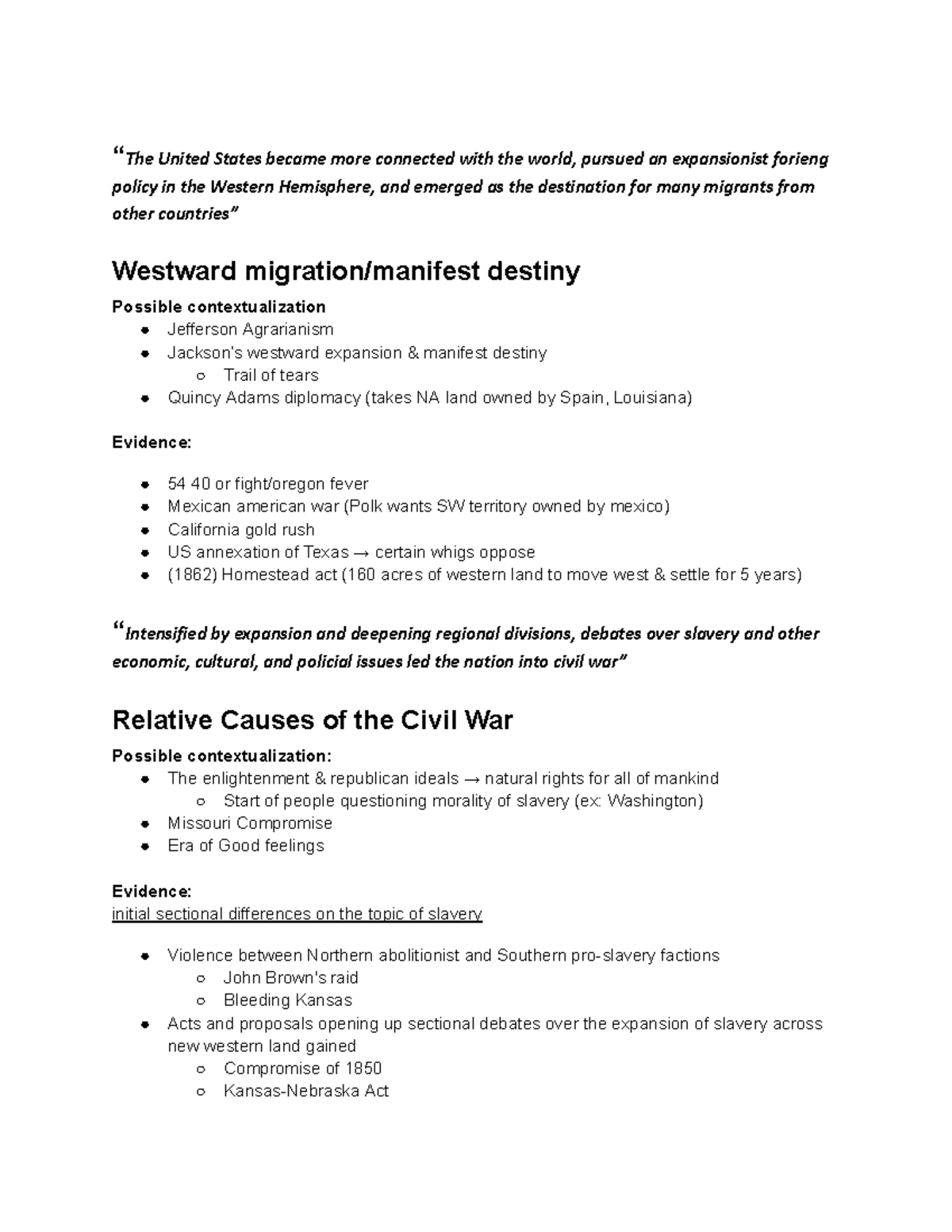 APUSH: P5 Study Notes - “The United States became more connected with ...