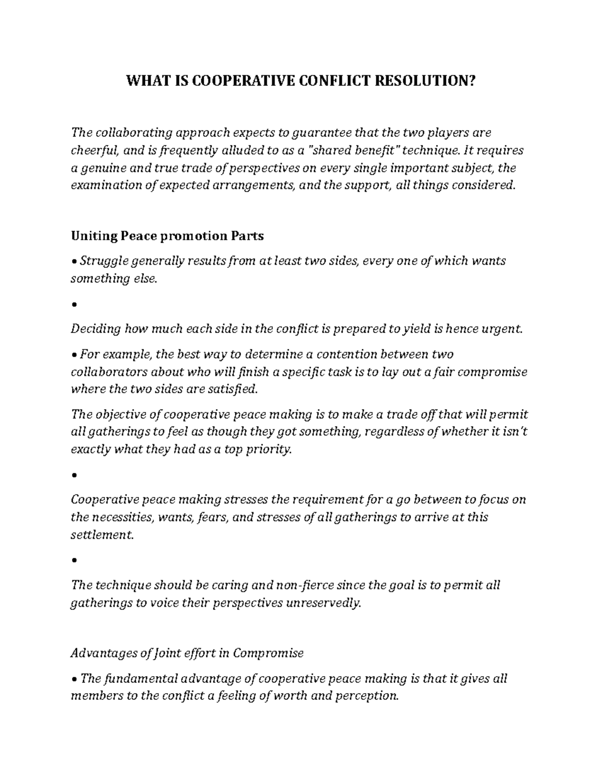 WHAT IS Cooperative Conflict Resolution - WHAT IS COOPERATIVE CONFLICT ...