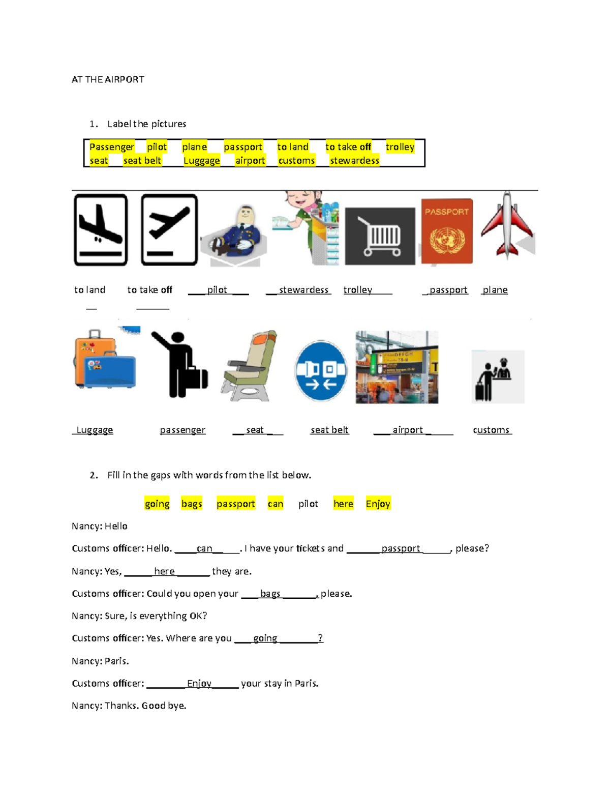 Garcia Pedro At the Airport Worksheet 5 - AT THE AIRPORT Label the ...