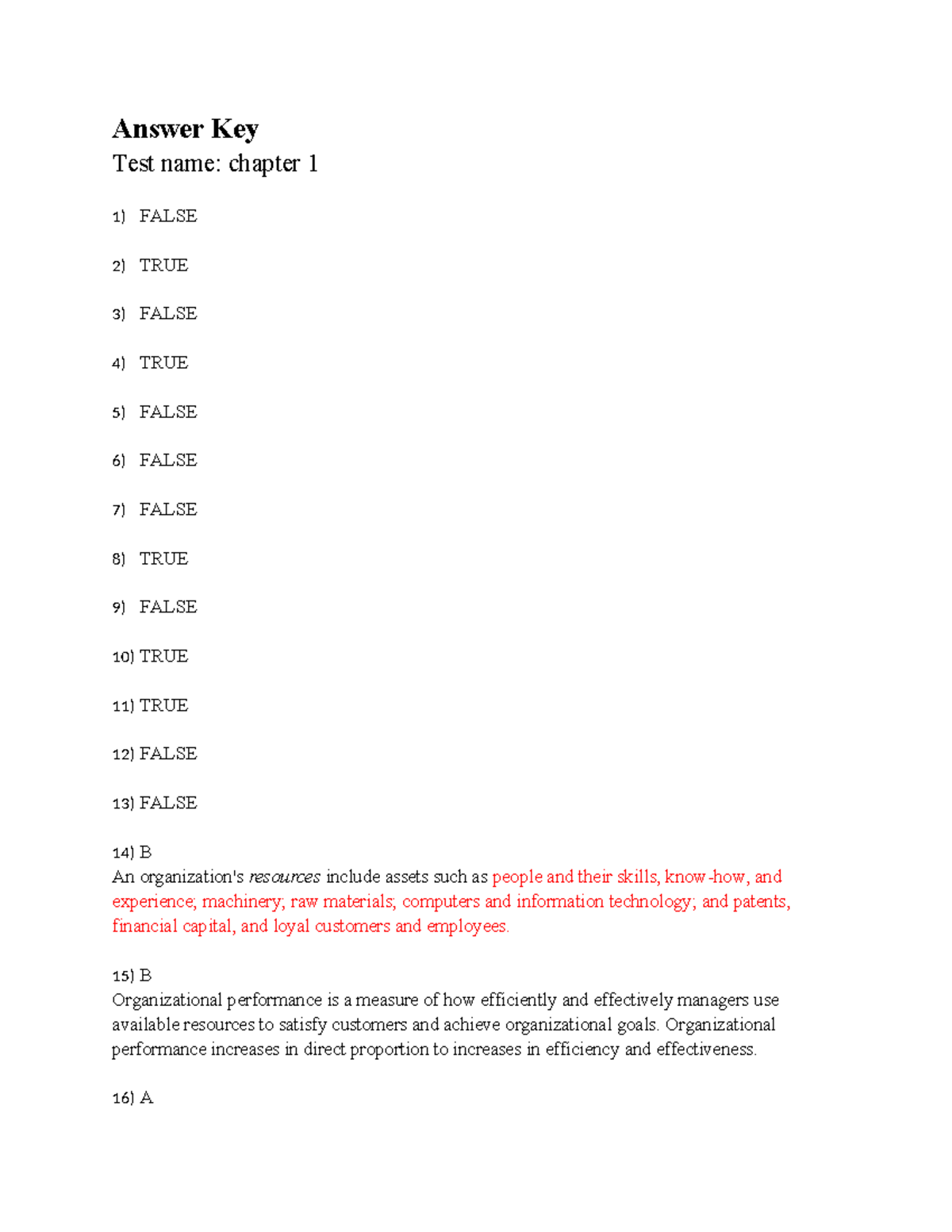 Answer Key C1 - principles of management - Answer Key Test name ...