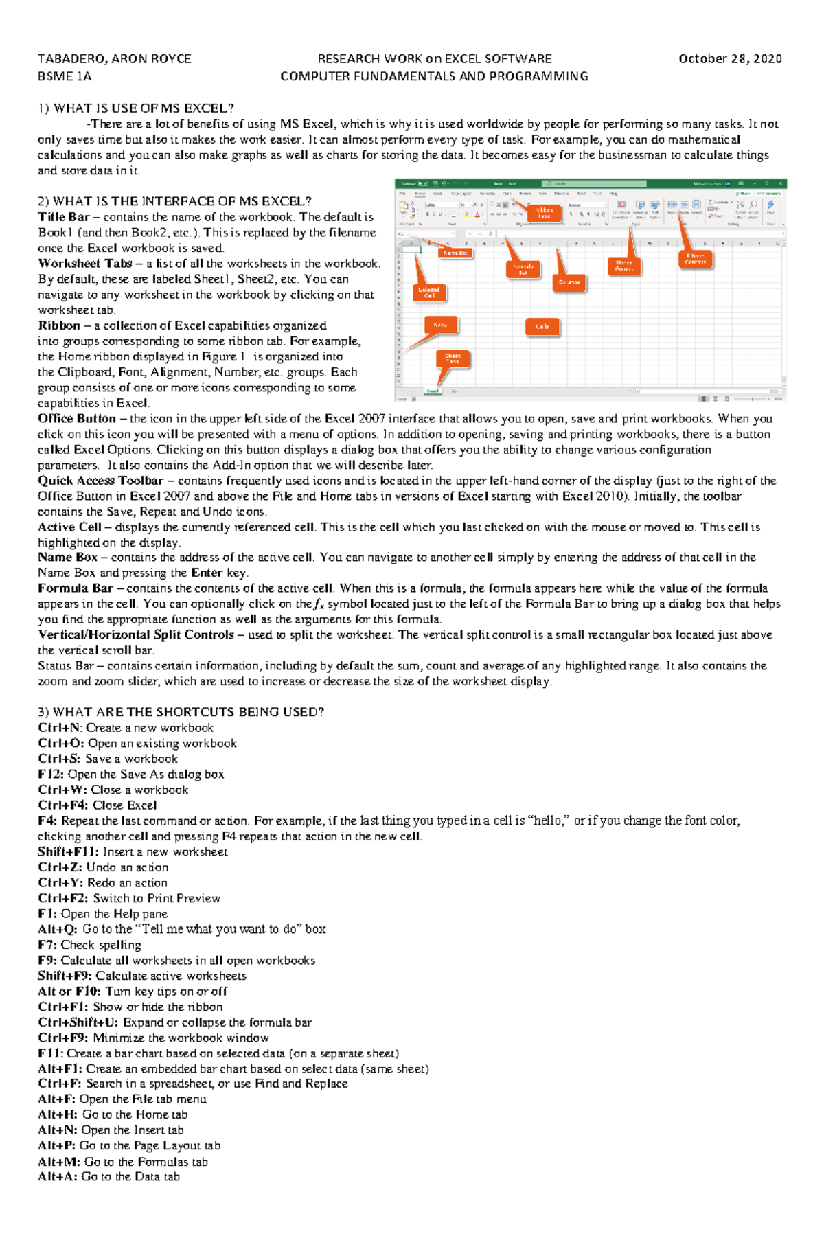 Tabadero ARON Royce Excel Research - Computer Fundamentals and Programming - PangSU - Studocu