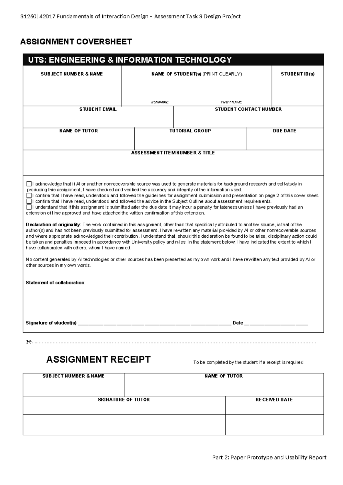 Paper Prototype and Usability Report - ASSIGNMENT COVERSHEET UTS ...