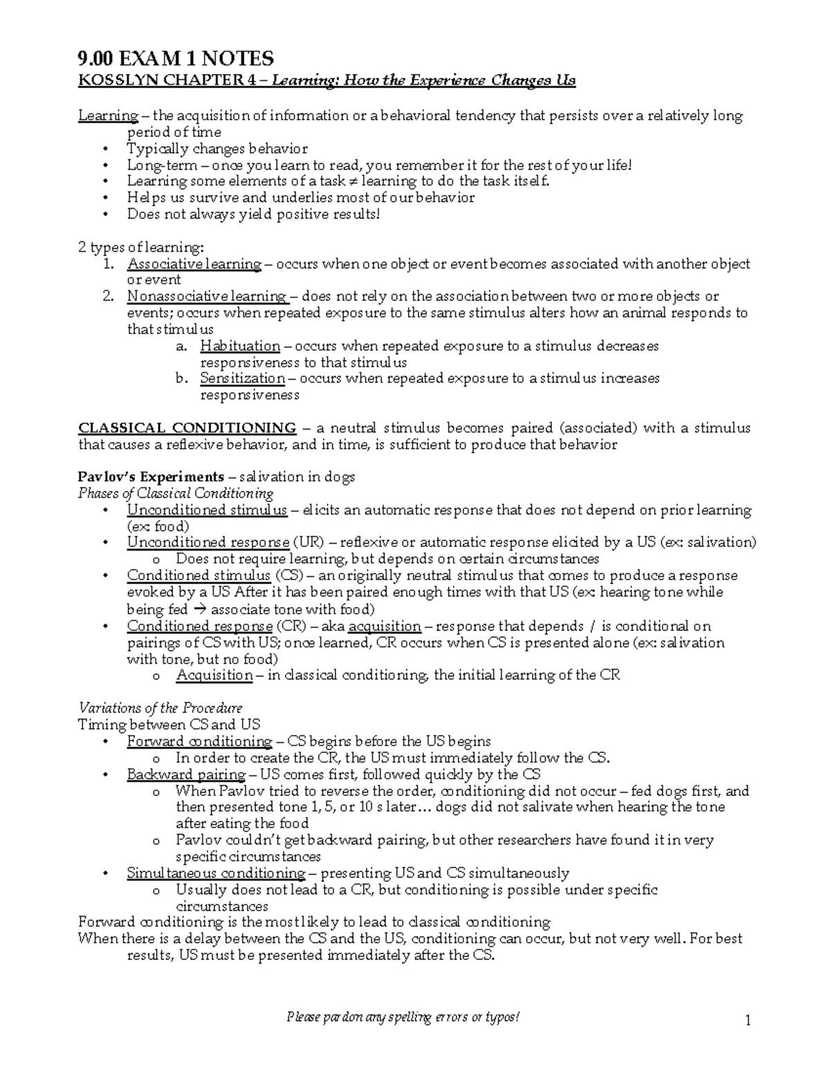 MIT reviewer learning conditioning - KOSSLYN CHAPTER 4 – Learning: How the Experience Changes Us ...