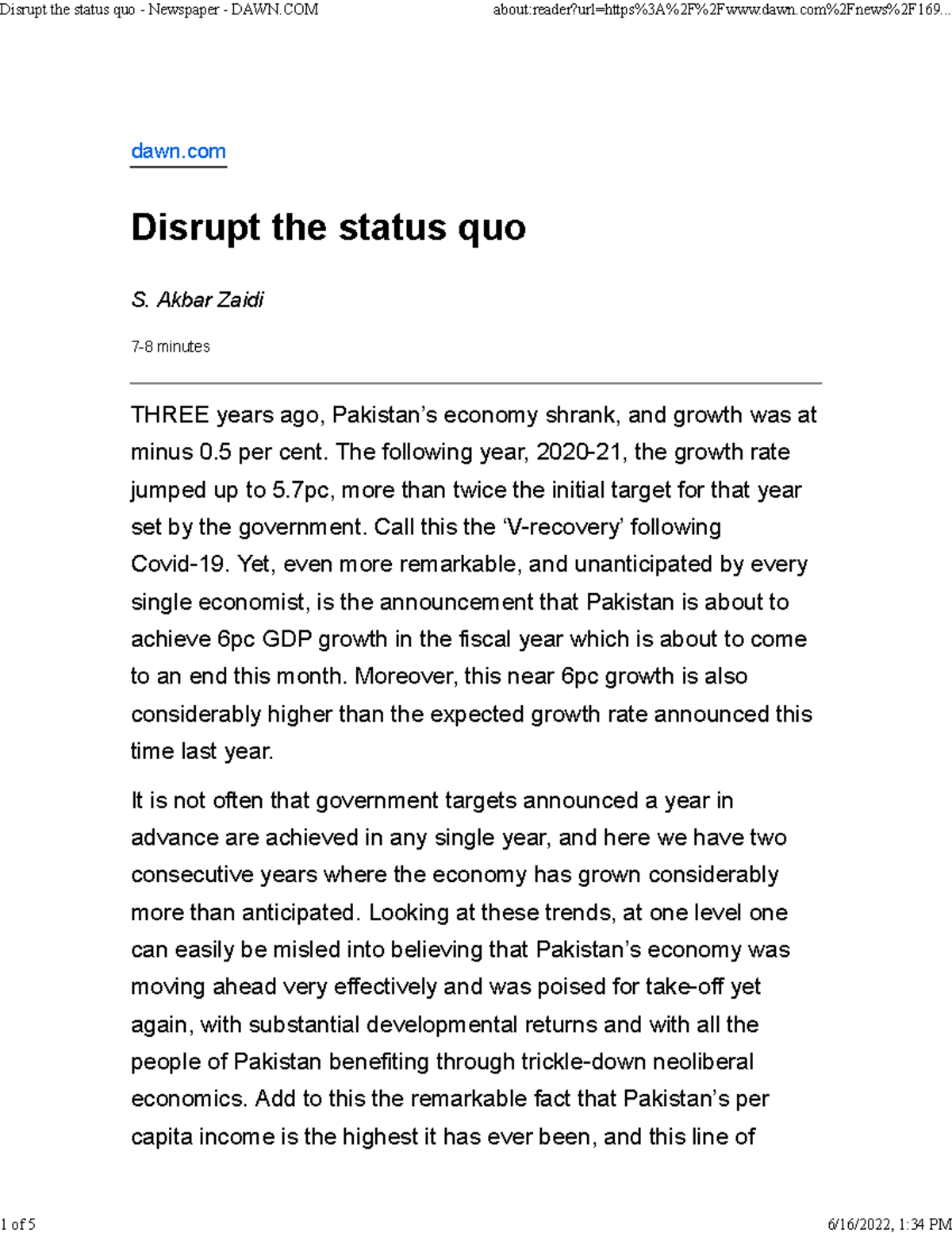 Disrupt the status quo - Newspaper - DAWN - dawn Disrupt the status quo ...