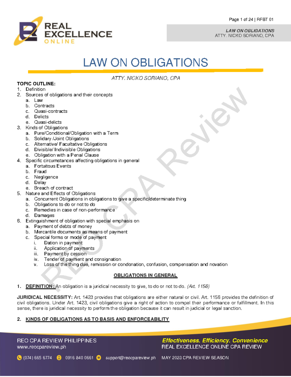 01 - Obligations - gfdfg - REO CPA Review LAW ON OBLIGATIONS ATTY ...