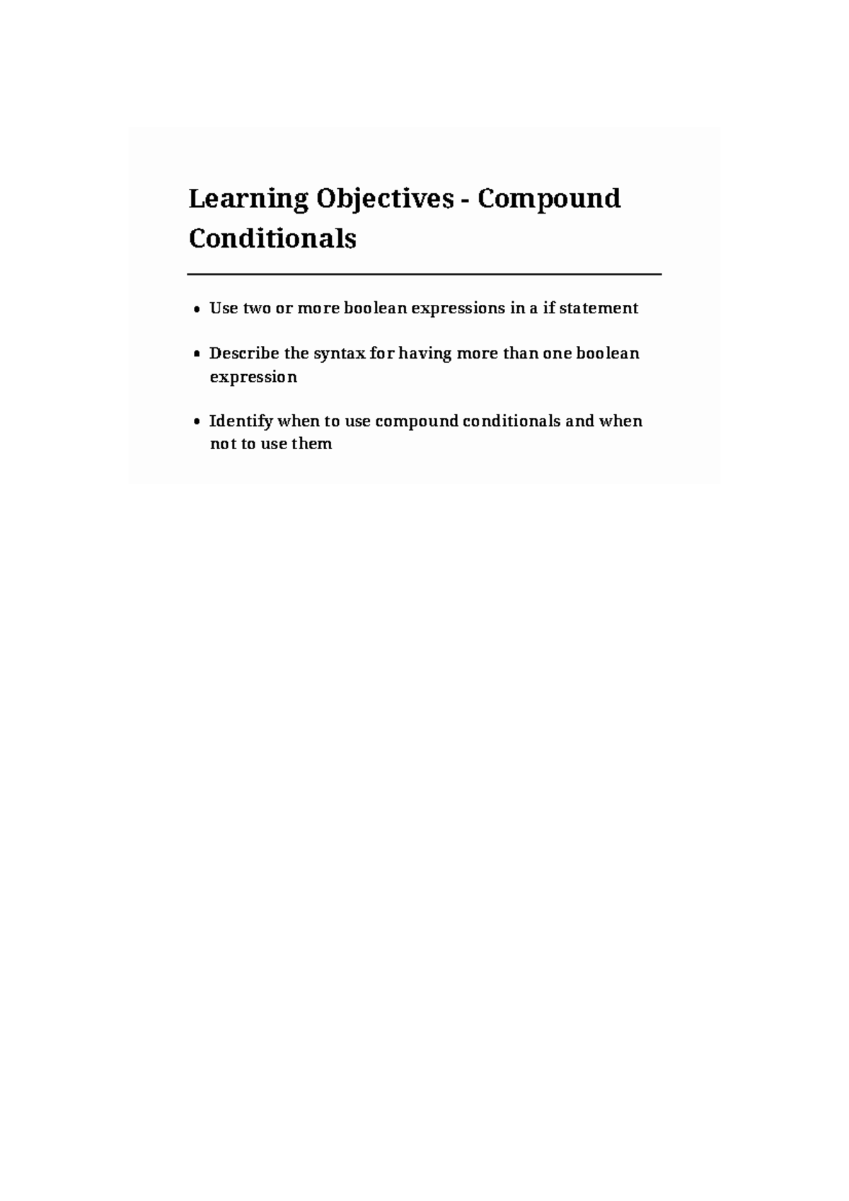 Compound conditionals - You need to use the and or the or keywords to ...