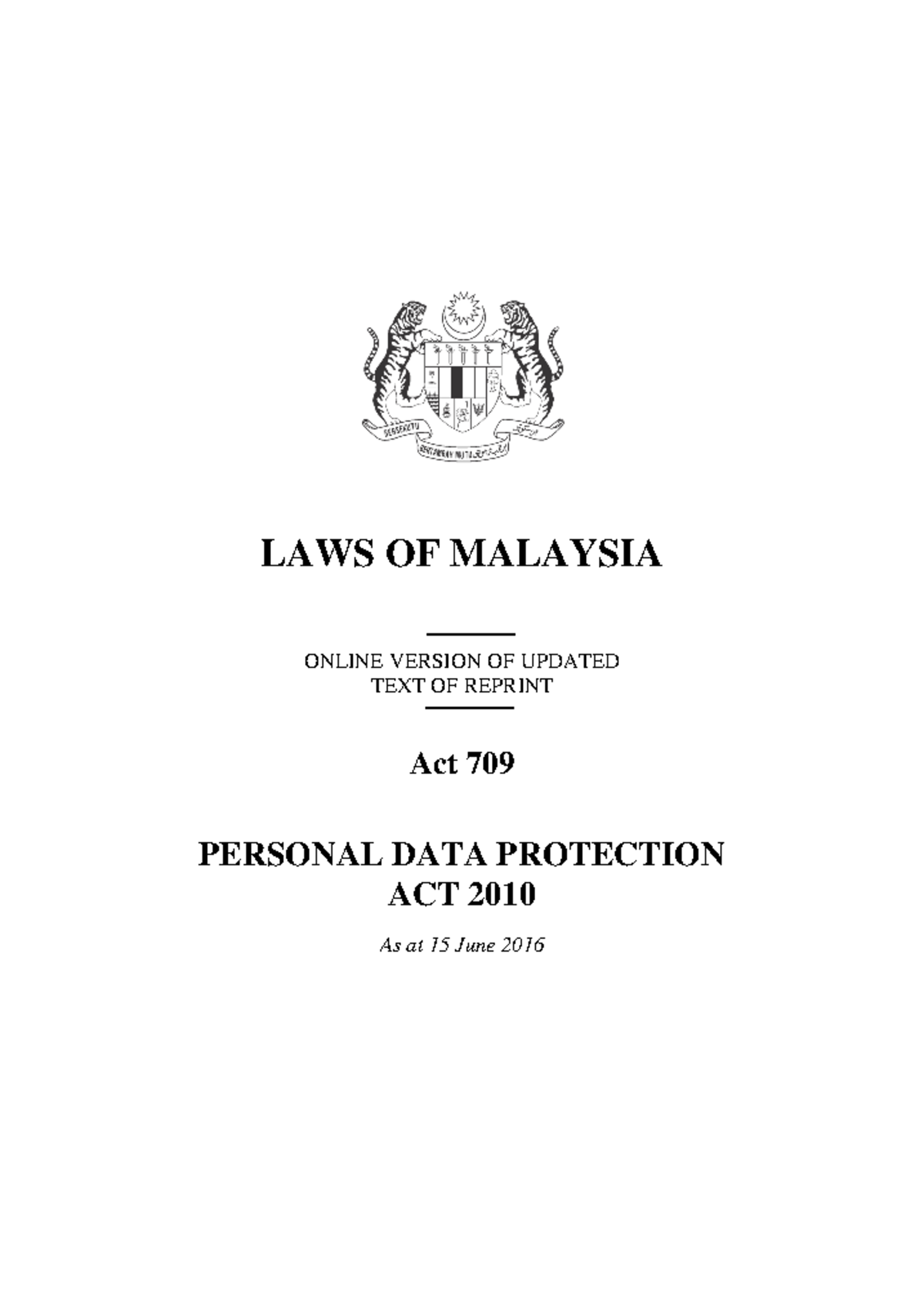 PDPA Act - PDPA - LAWS OF MALAYSIA ONLINE VERSION OF UPDATED TEXT OF ...