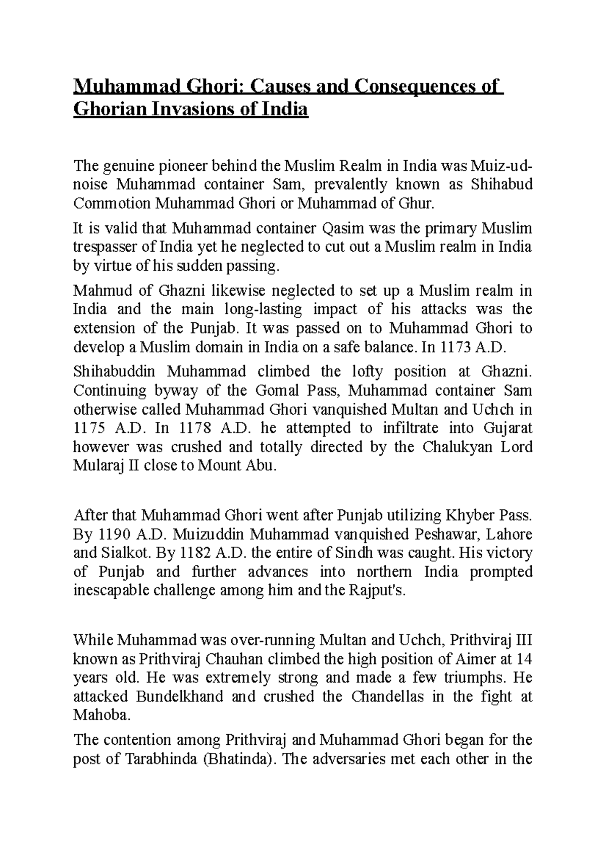 Muhammad Ghori Causes and Consequences of Ghorian Invasions of India ...