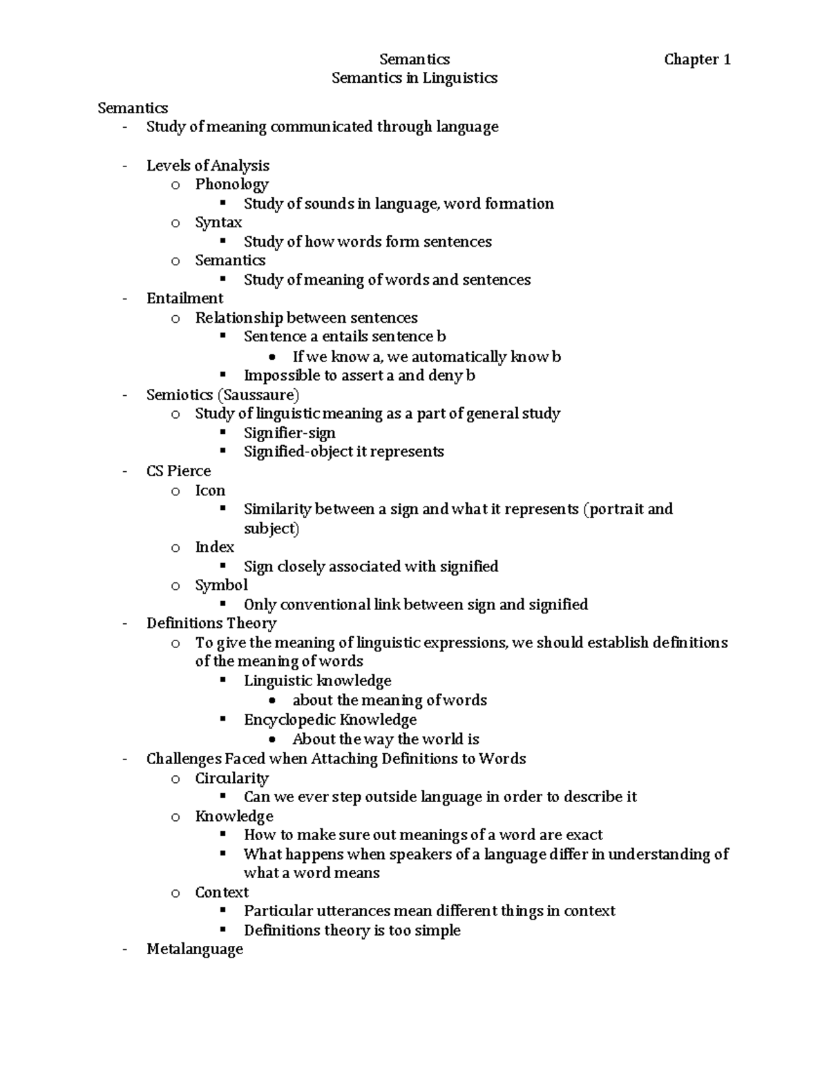 Samenvatting Semantics - Chapters 1-7, 9 - Semantics in Linguistics Semantics - Study of meaning ...