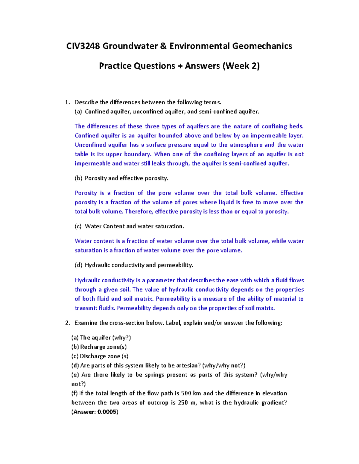 Week 2 solutions - CIV3248 Groundwater & Environmental Geomechanics ...