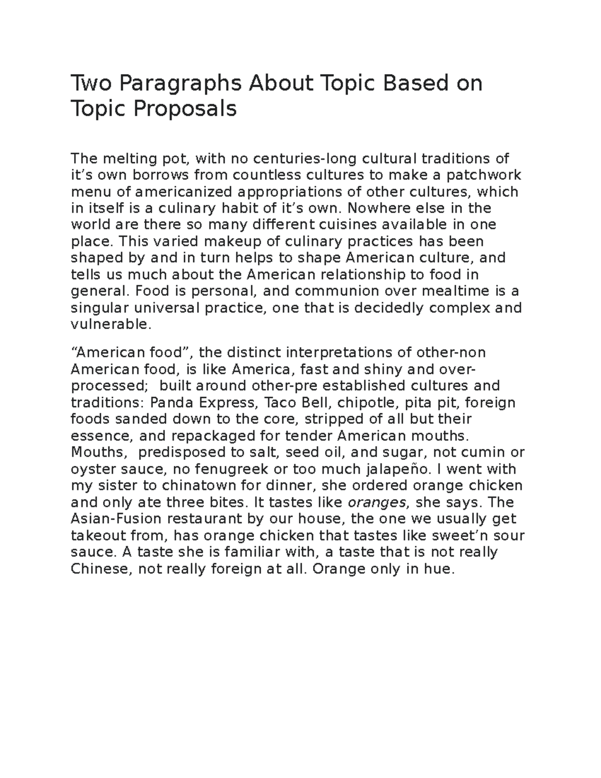 WRD 104 23 - Topic Proposal examples for Professor Dobble - Two ...