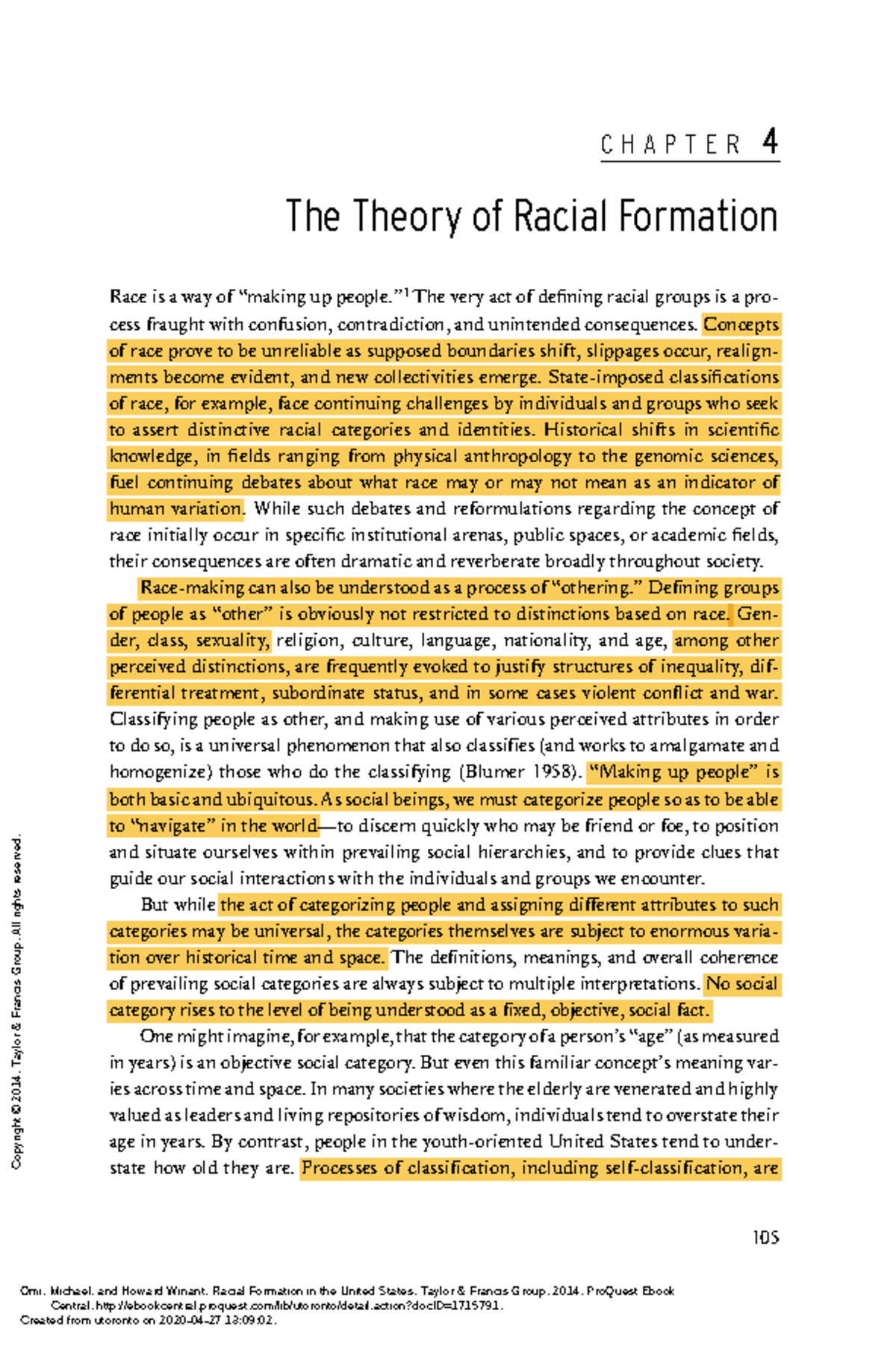 Highlighted Points -Racial formation in the united states - chapter 4 ...