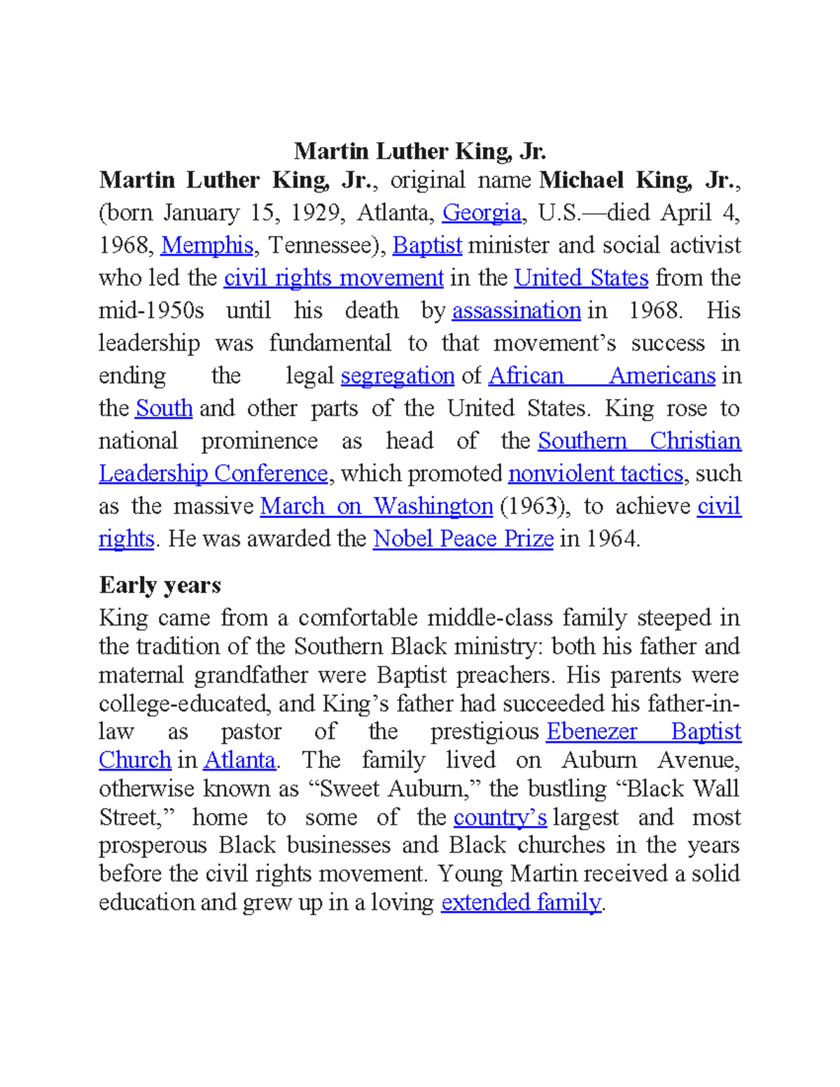 Martin Luther King - Summary BA (Hons.) History - Martin Luther King ...