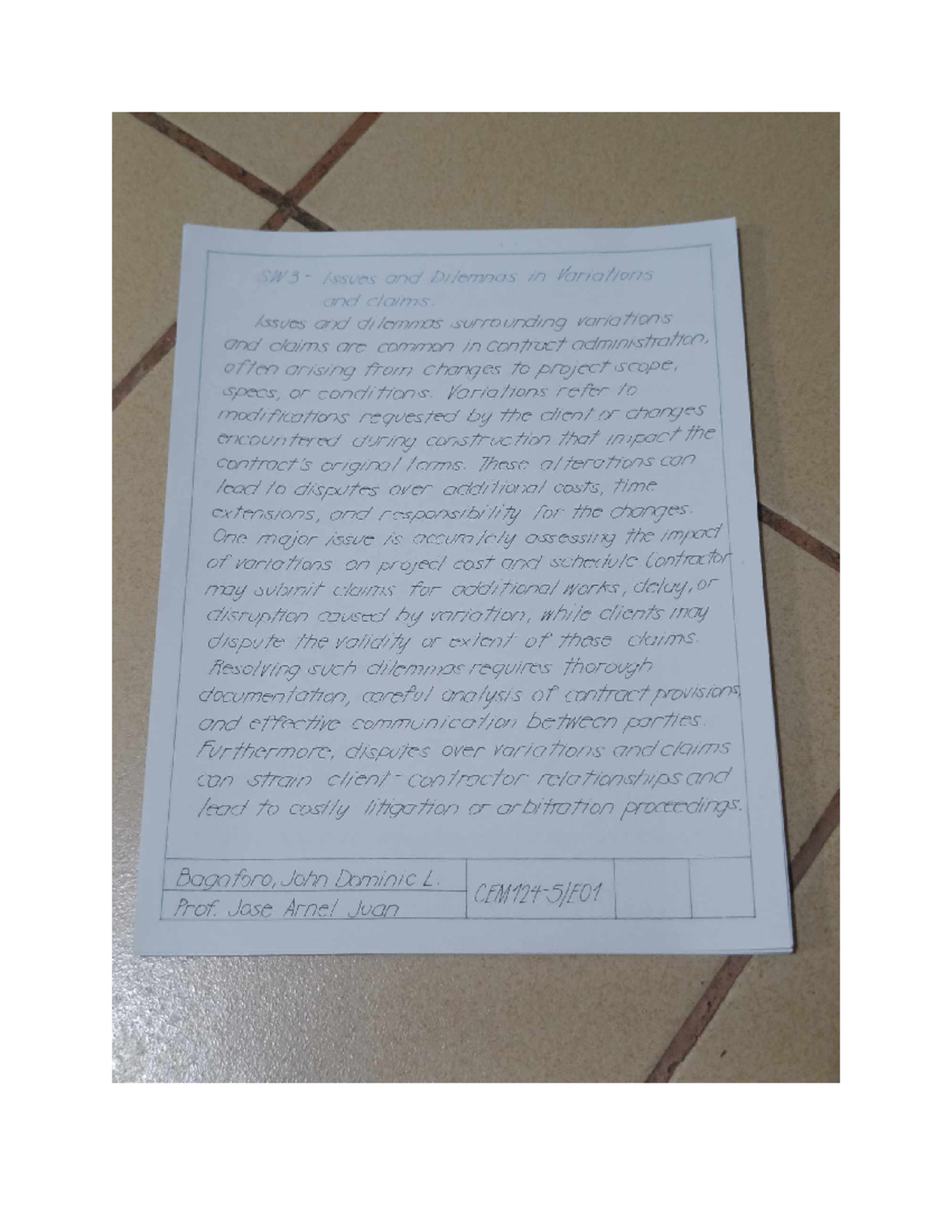 CEM124-5 E01 SW3 - Summary Civil Engineering Law, Contracts ...