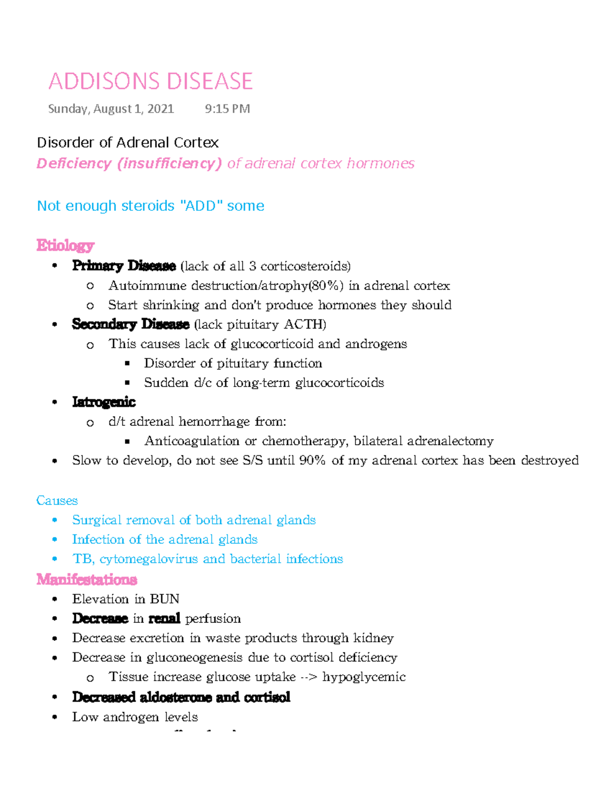 Addisons Disease - Med - Disorder of Adrenal Cortex Deficiency ...