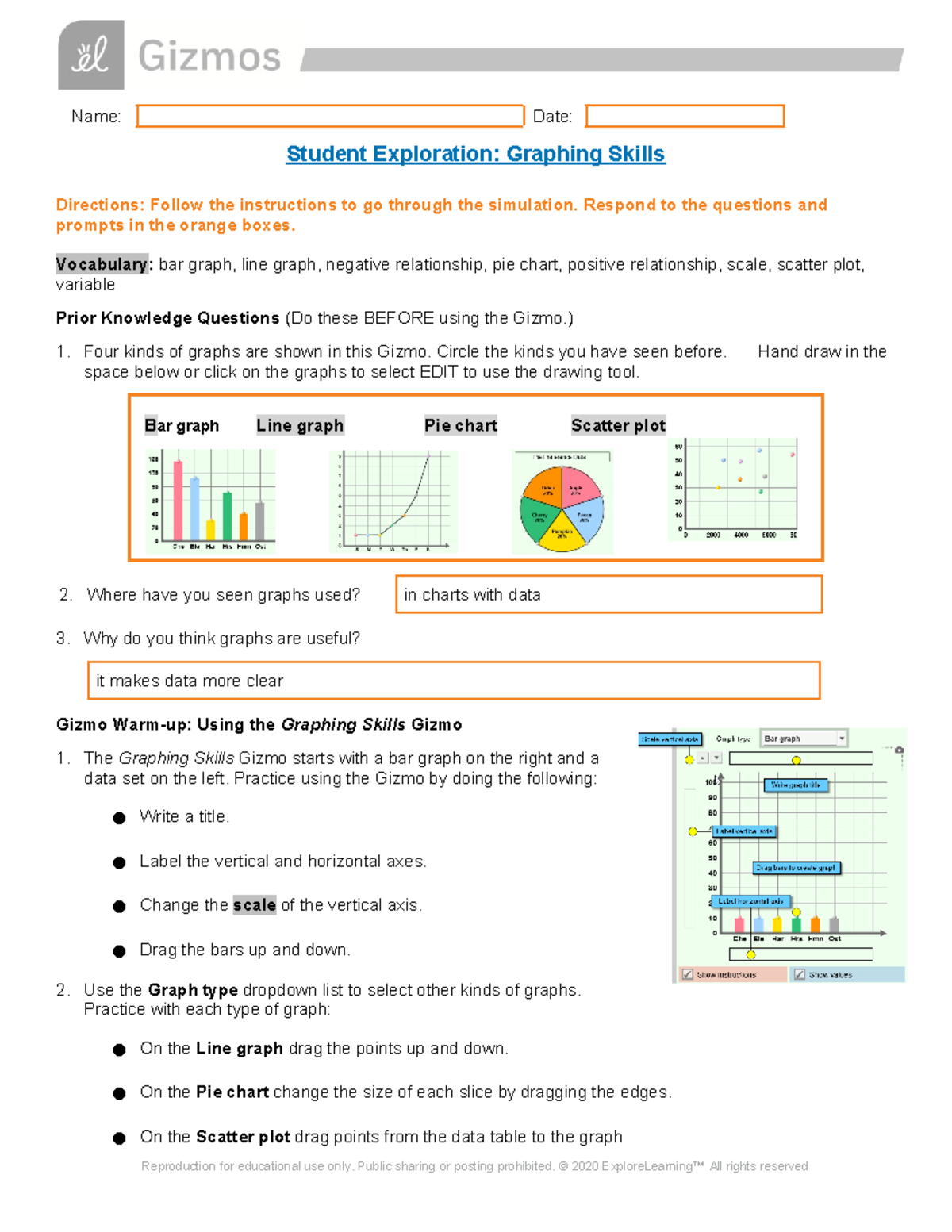 Graphing Skills Gizmo - Name: Date: Student Exploration: Graphing ...