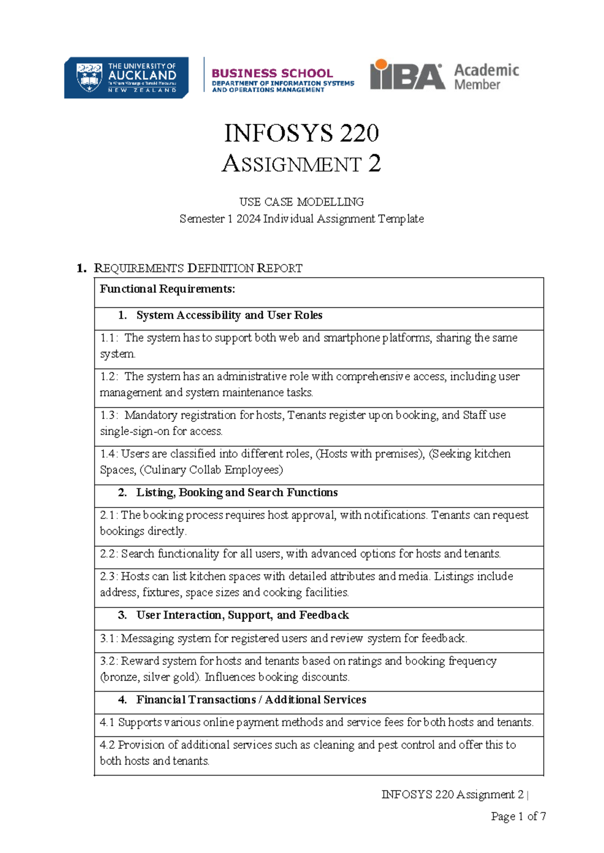 Assignment 2 Template S1 2024 - INFOSYS 220 ASSIGNMENT 2 USE CASE MODELLING Semester 1 2024 ...