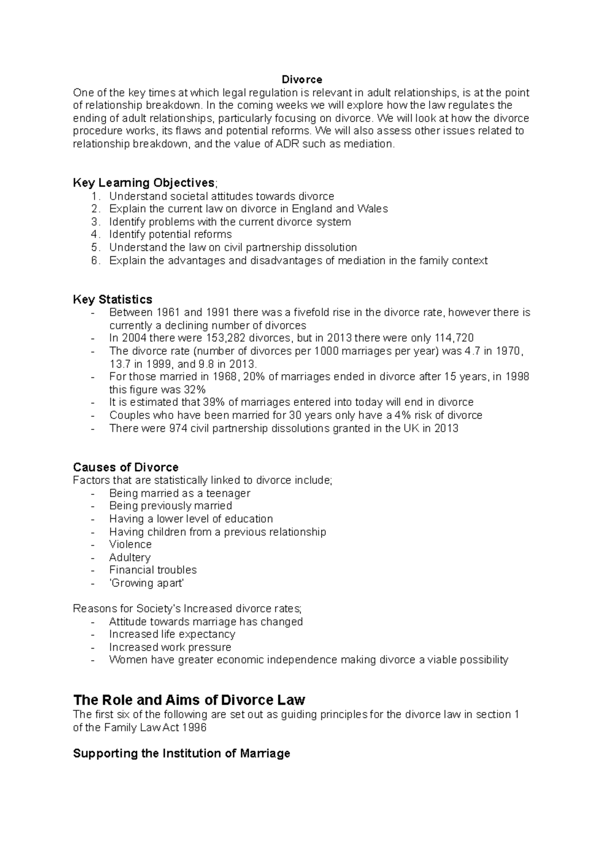 Divorce - Divorce One of the key times at which legal regulation is ...