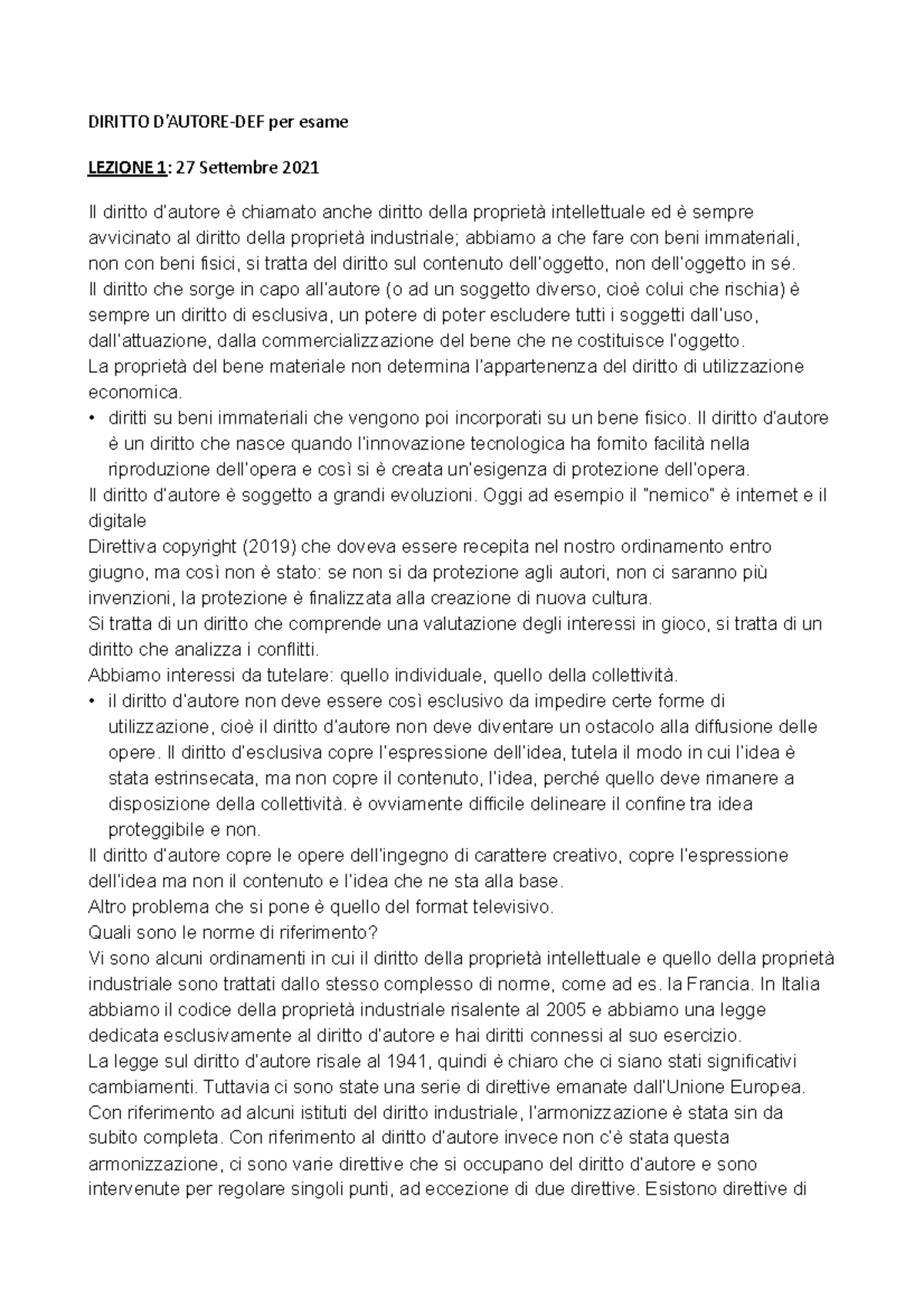 Diritto d'autore (lezioni prof. Giudici) - DIRITTO D’AUTORE-DEF per ...
