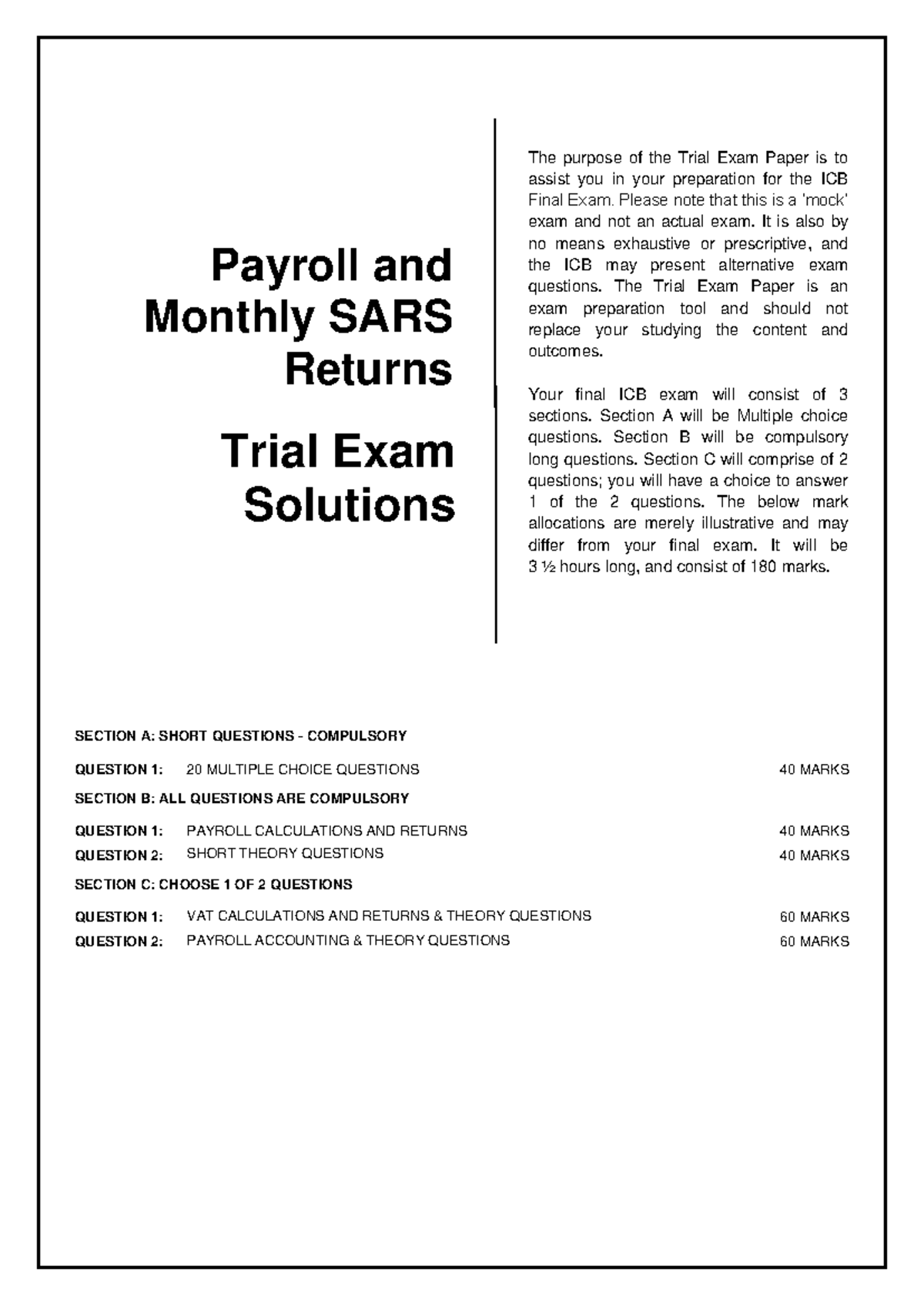Trial Exam Paper PMSR Ans QP 2 - SECTION A: SHORT QUESTIONS ...