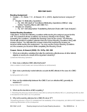 BEH 5041 Unit 3 Reading Assignment and Guided Reading Questions - Pierce, W. D., & Cheney, C. D ...