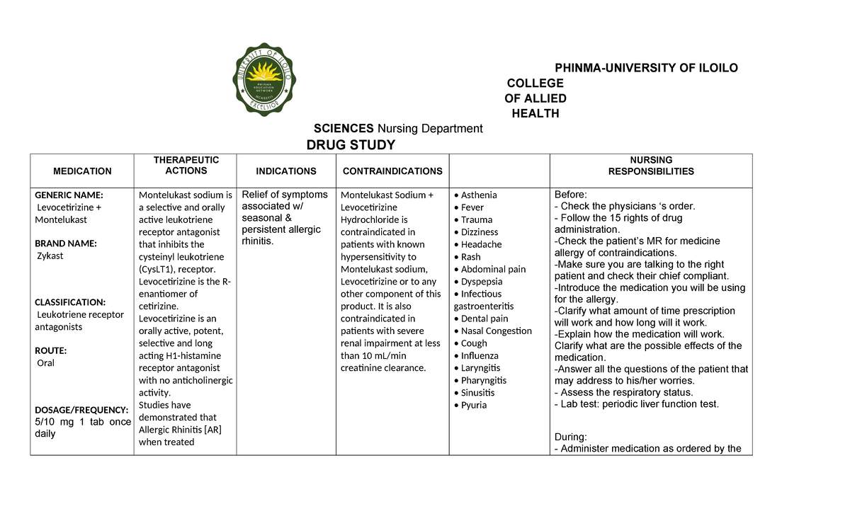 DRUG- Study - Levocetirizine - Montelukast Cellphone - PHINMA ...