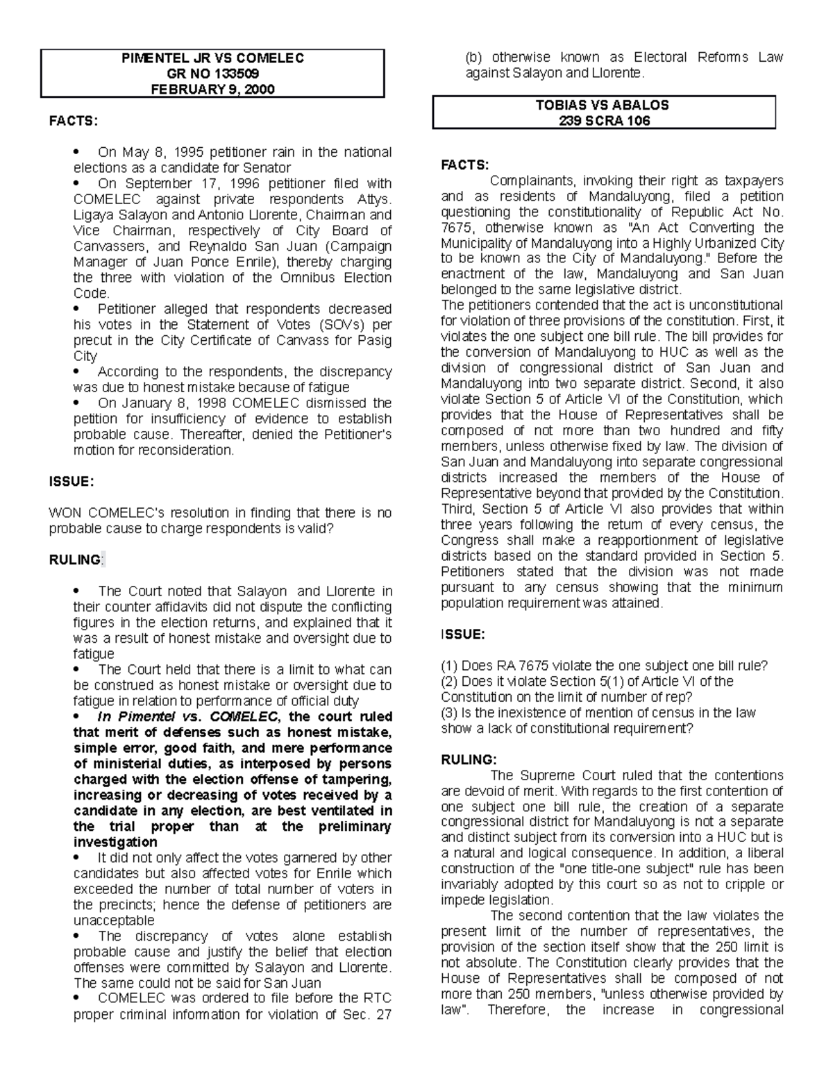 Module-7- Compiled - Digest - PIMENTEL JR VS COMELEC GR NO 133509 ...