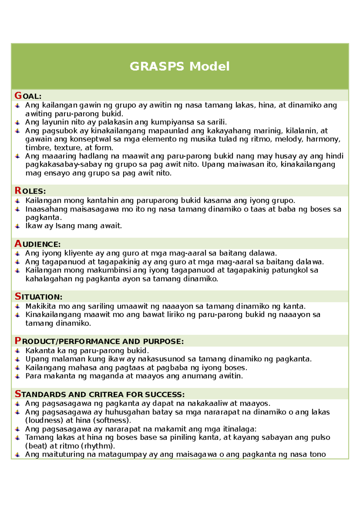 Grasps-Model - Grasp model - GRASPS Model GOAL: Ang kailangan gawin ng ...