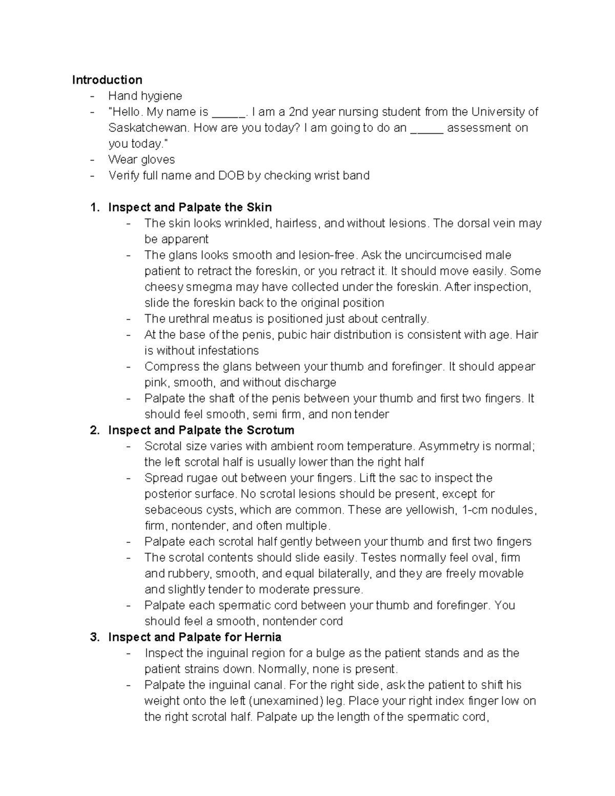 OSCE - Male GU - OSCE guide - Jarvis/ potter and perry - Introduction ...