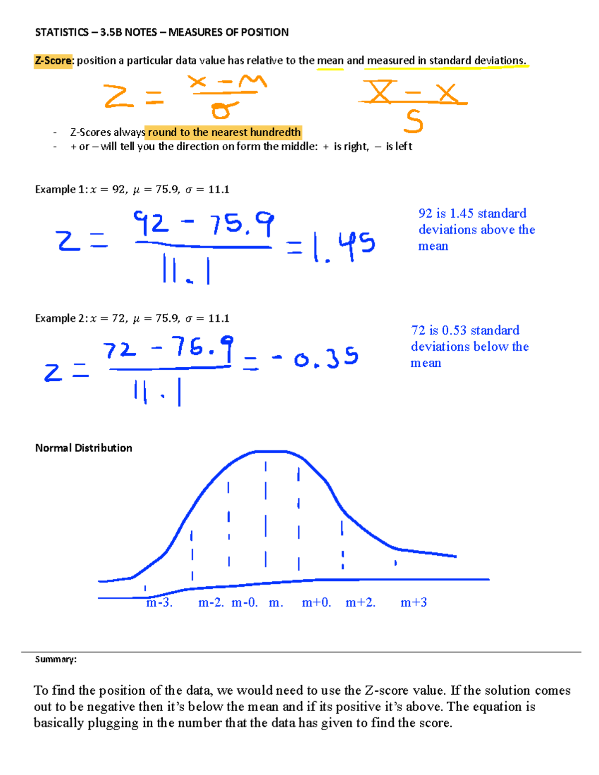 Measures of Position 3.5B Notes - MATH 227 - STATISTICS – 3 NOTES ...